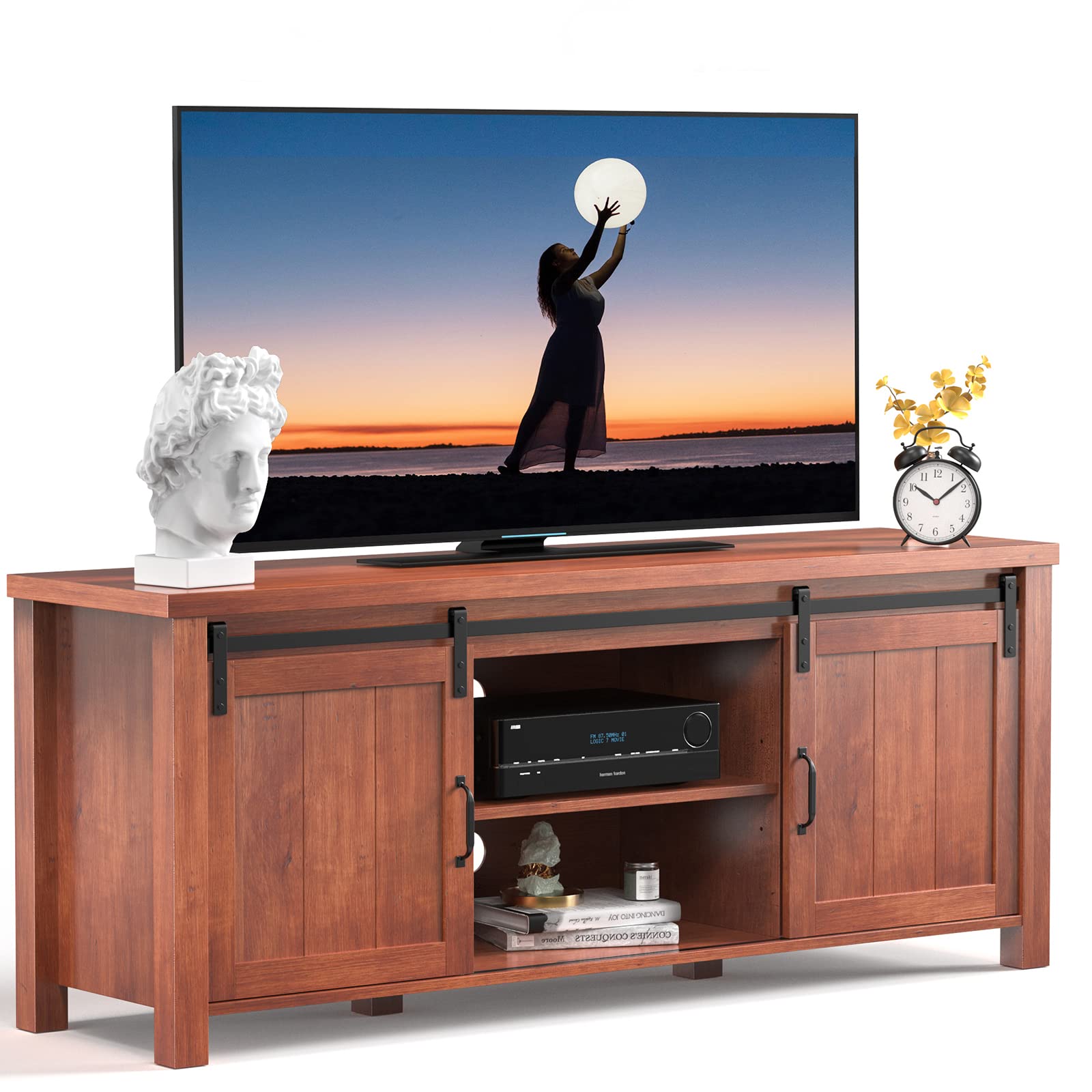 Buy Farmhouse TV Stand Storage with Sliding Barn Doors for TVs up to 65 ...
