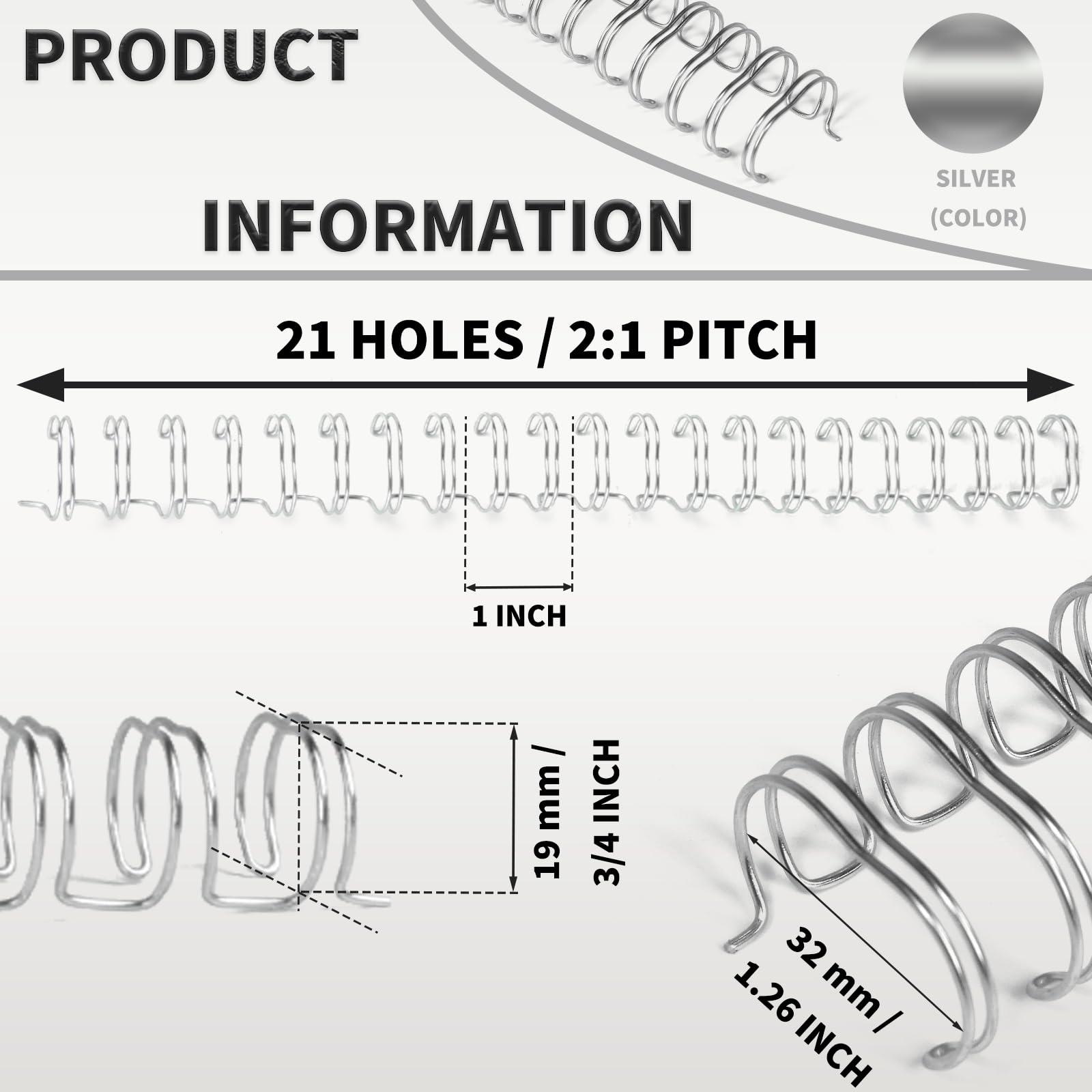 Snapklik.com : Binding Wire Spines, 3/4 Inch, 2:1 Pitch Double Loop ...