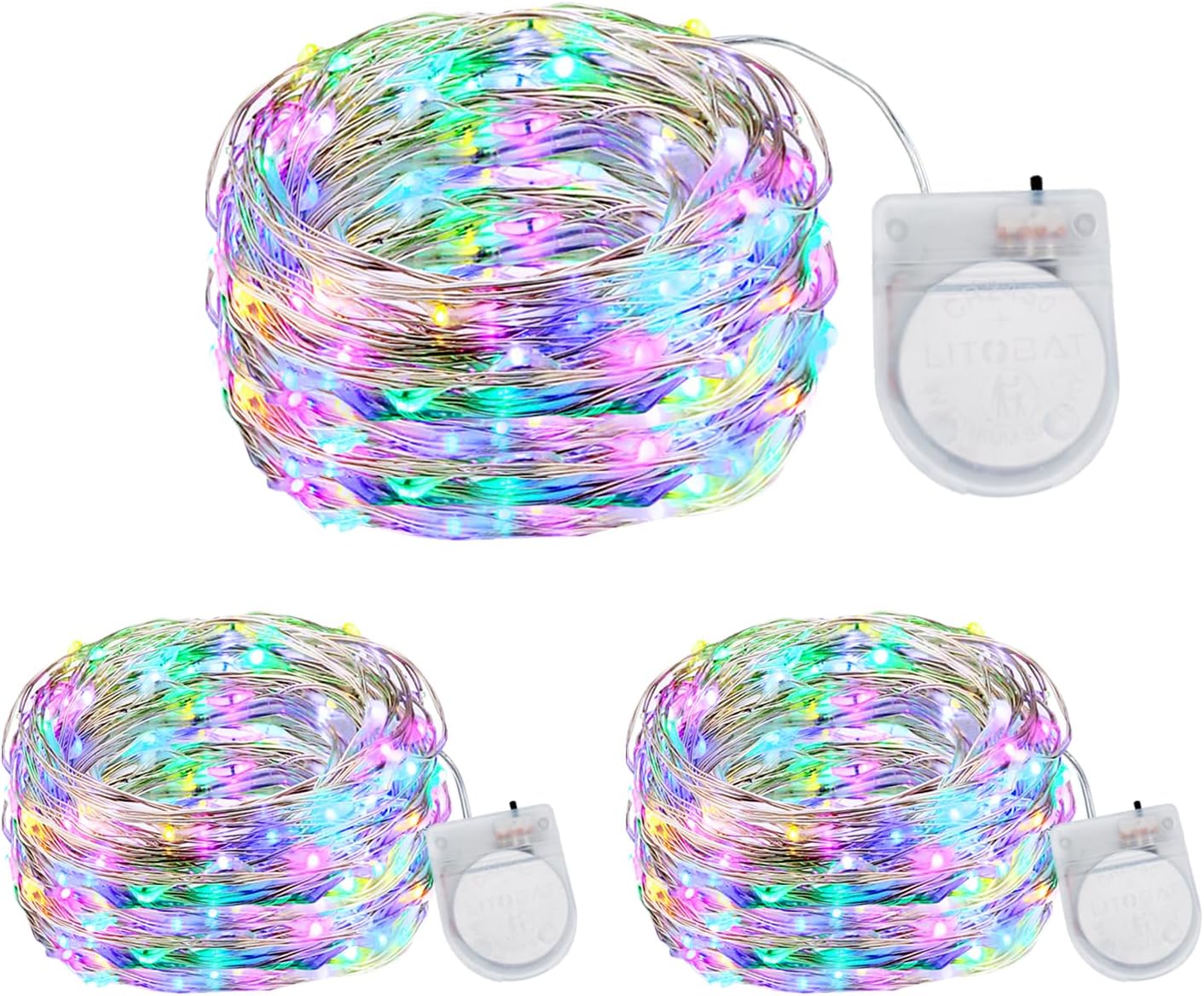 Coloured Fairy Lights CR2450 Battery Operated, 3Pack 3M 30LED ...