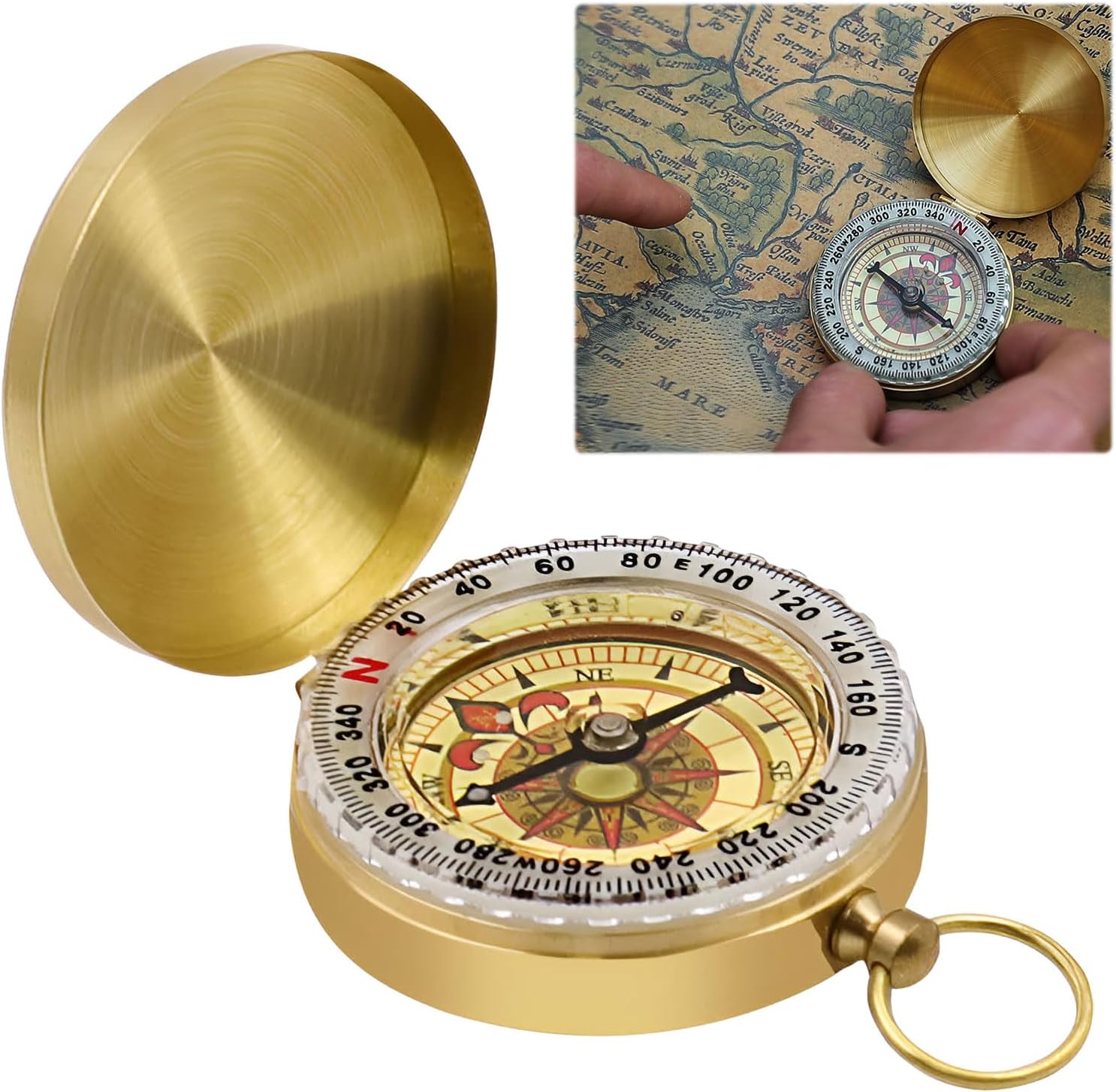 Golden Compass Set,1Pcs Glow in The Dark Compass Hiking Compass for ...