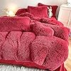 Amazon.com: chovy Faux Fur Plush Dark Red Comforter Sets Queen - Ultra ...