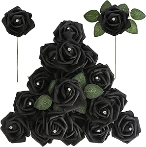 Amazon.com: INSUNSIX Black Roses with Crystal 30pcs Black Artificial ...