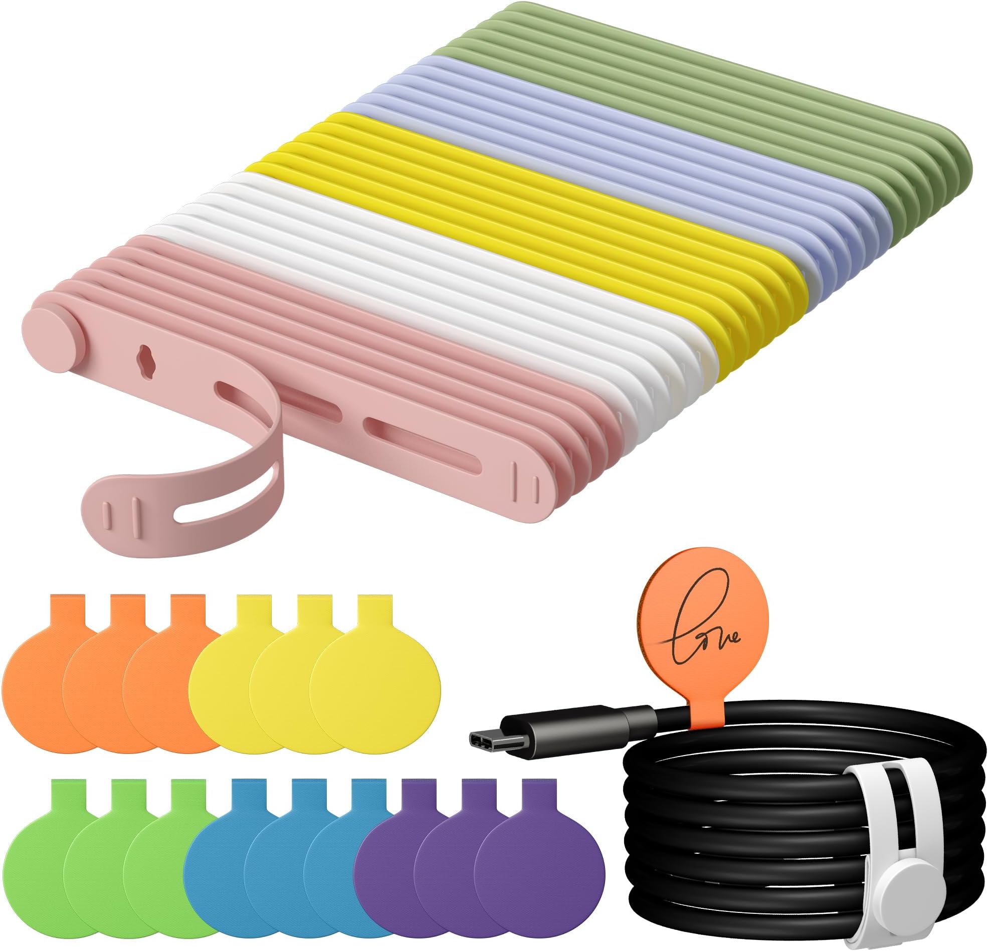 Amazon.com: 32Pcs Nearockle Cable Labels and Silicone Cable Ties Cable ...