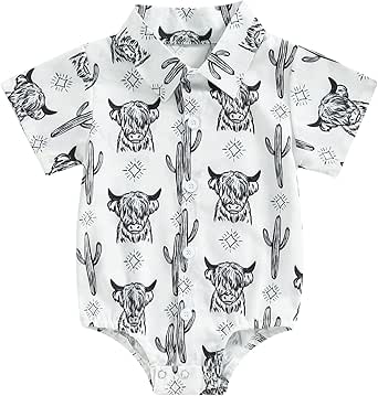 Amazon.com: HnuanLui Western Baby Boy Clothes Cow Print Shirt Romper Short Sleeve Lapel Button ...