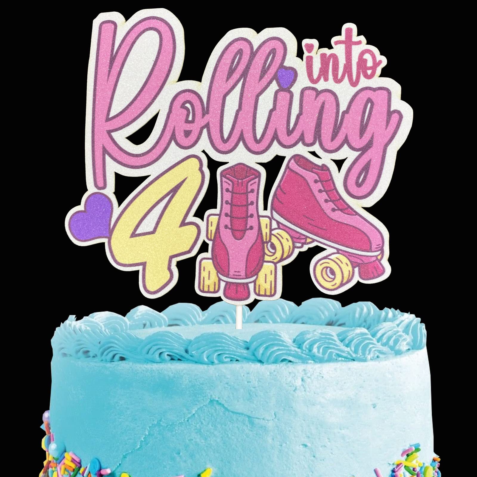 Snapklik.com : Roller Skating 4th Birthday Cake Topper - Rolling Into 4 ...