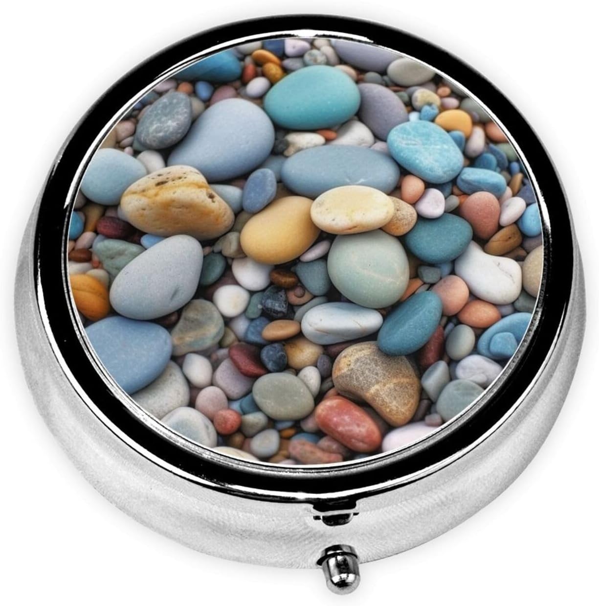 Amazon.com: Beach Colored Pebbles Print Round Pill Box 3 Compartment ...