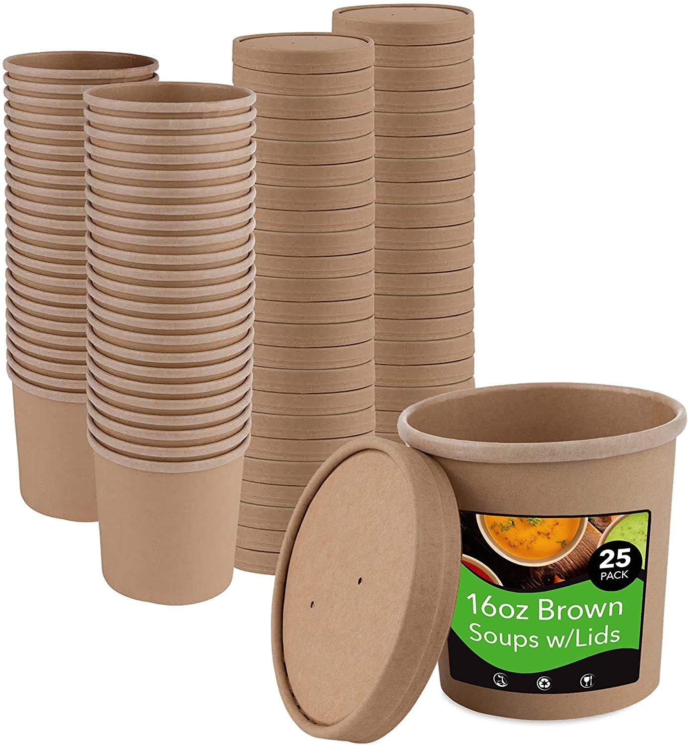 M7 Packaging 12oz Brown Kraft Disposable Soup Containers with Lids ...