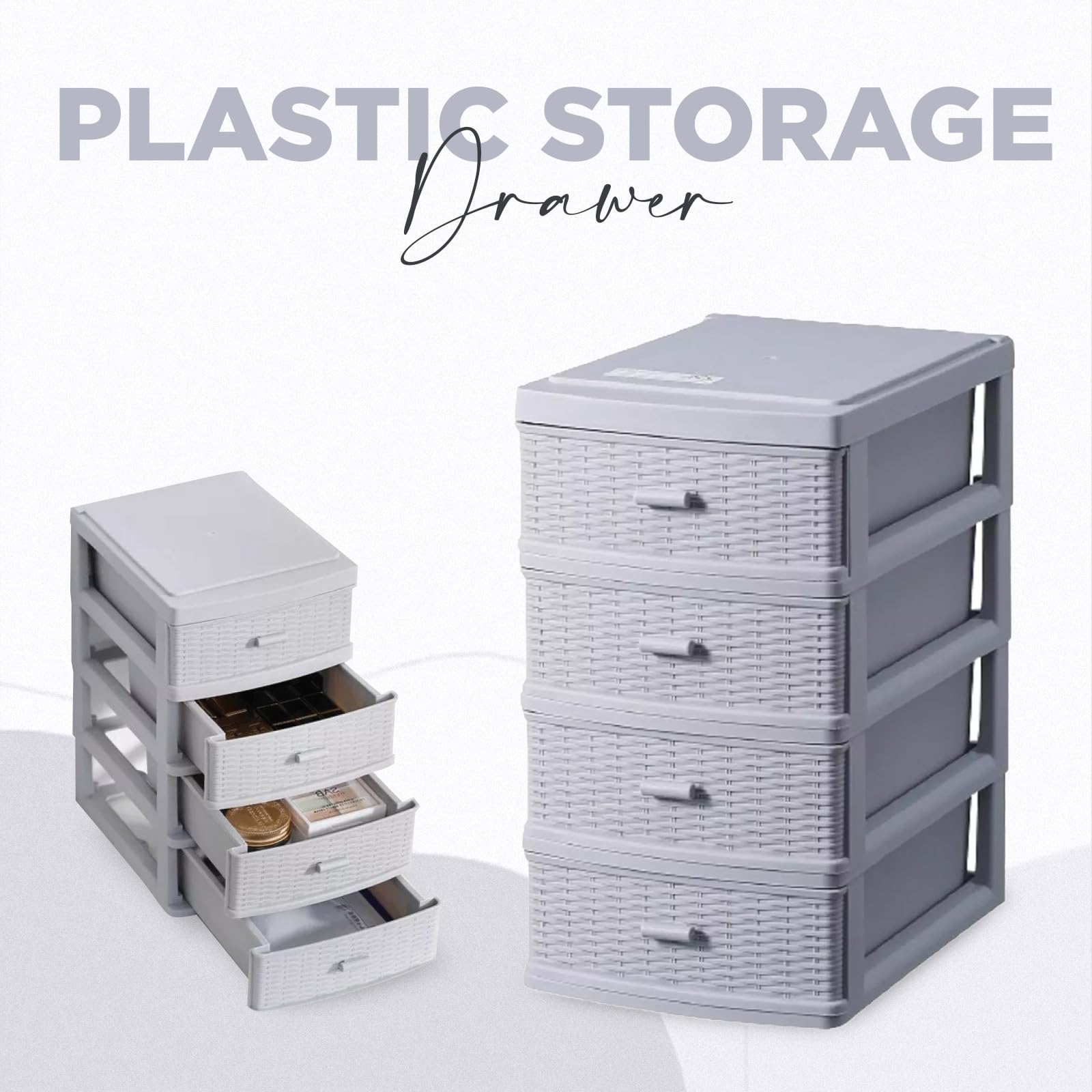 Plastic 4 Drawer Cabinet 32cm Cylindrical 4 Tiered Drawer Storage
