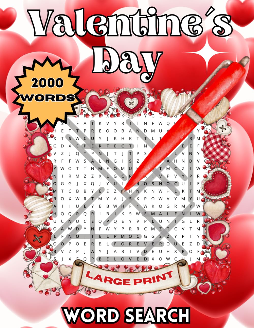 Amazon.com: Valentine's Day Themed Word Search, Large Print, 2000 Words ...