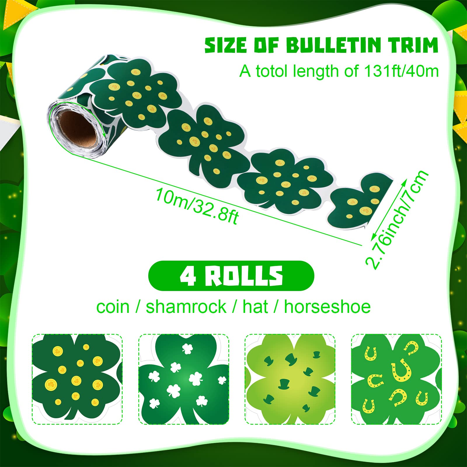 Snapklik.com : 4 Rolls 131 Ft St Patricks Day Shamrock Bulletin Board ...
