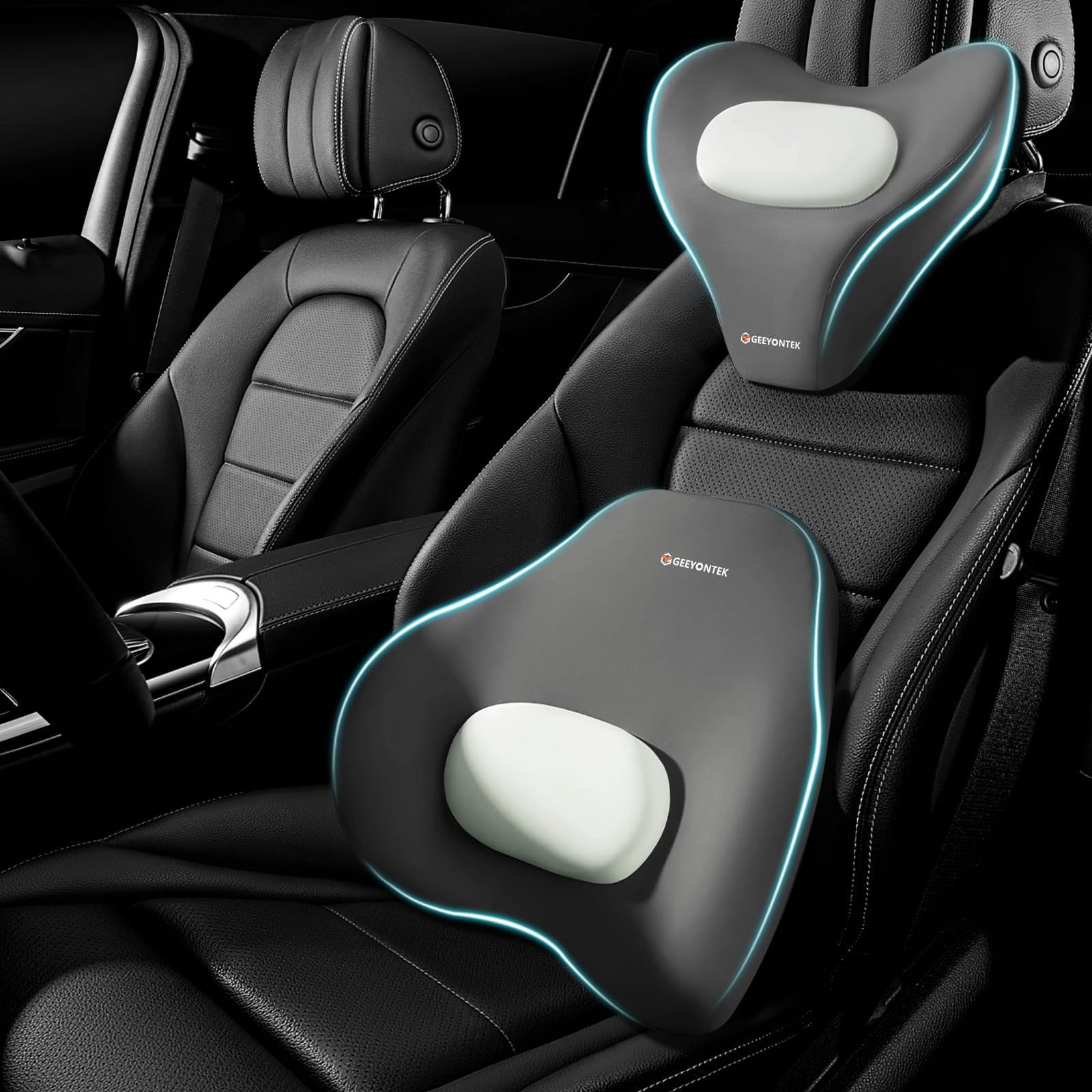 Amazon.com: GEEYONTEK Car Seat Lumbar Support Neck & Lumbar Pillow with ...