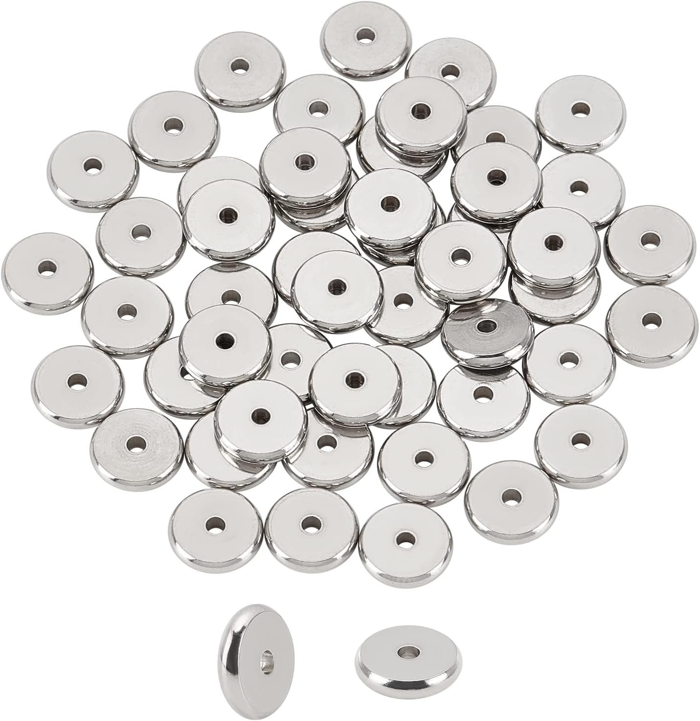 Amazon.com: PH PandaHall 50pcs Flat Round Spacer Bead Stainless Steel ...