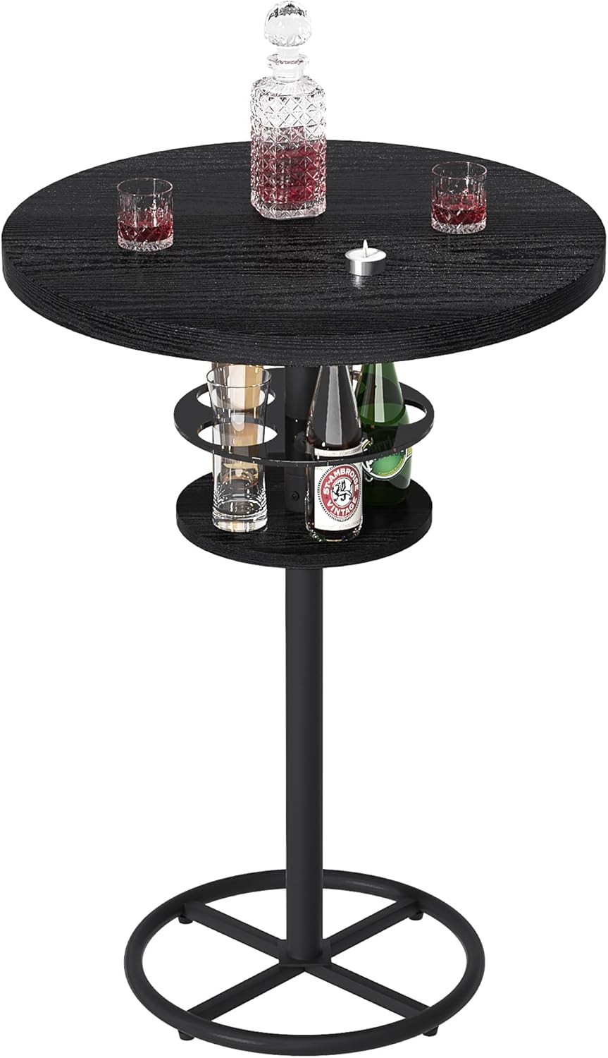 Amazon.com: VECELO Round Bar Table with 2-Tier Storage, 36 Inch High ...