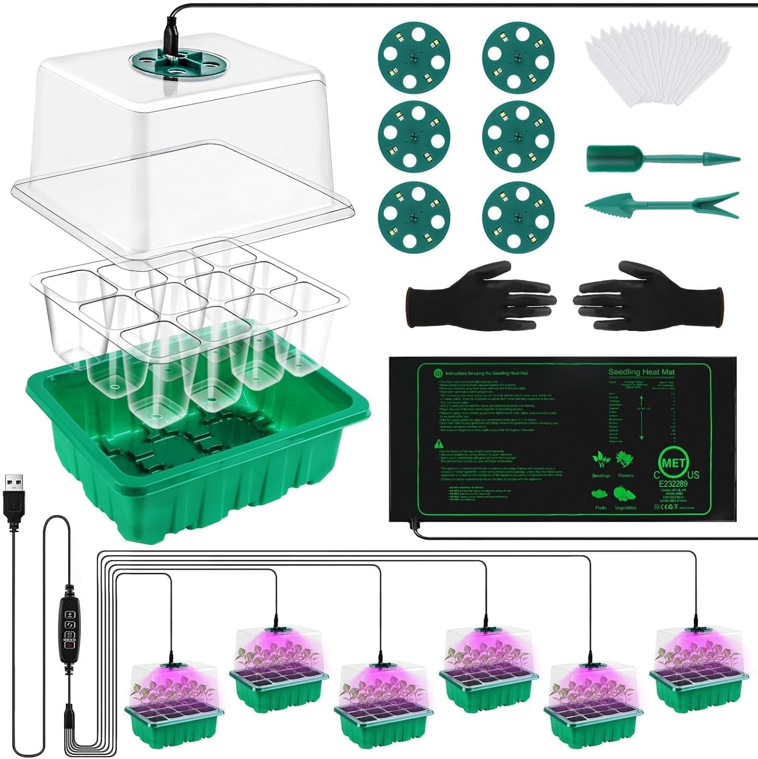 Amazon.com : Kalolary 72-Cell Seed Starter Trays with Heat Mat, 6-Pack ...