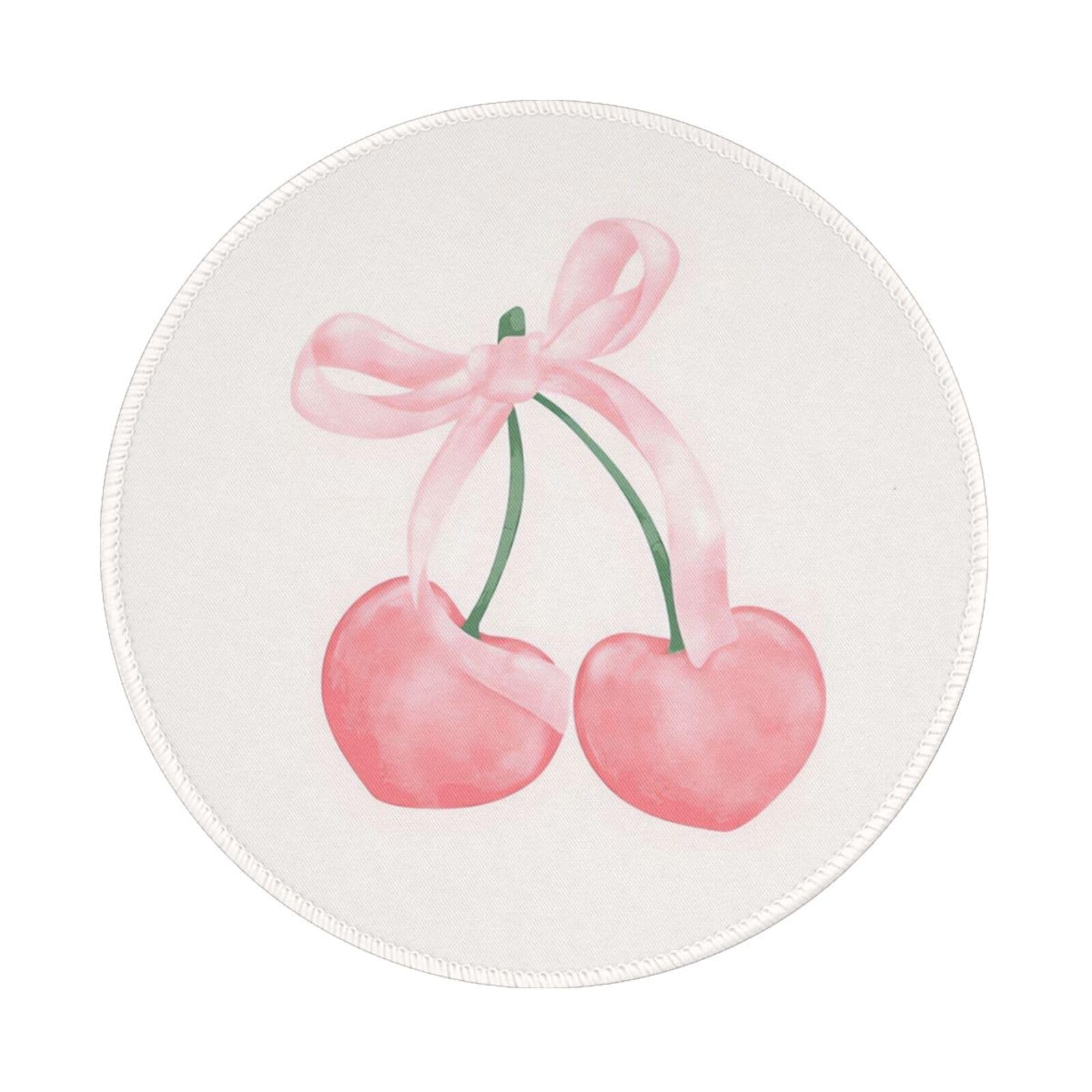 Amazon.com: Cute Round Travel Mouse Pad Pink Bow Cherry Mousepad for ...