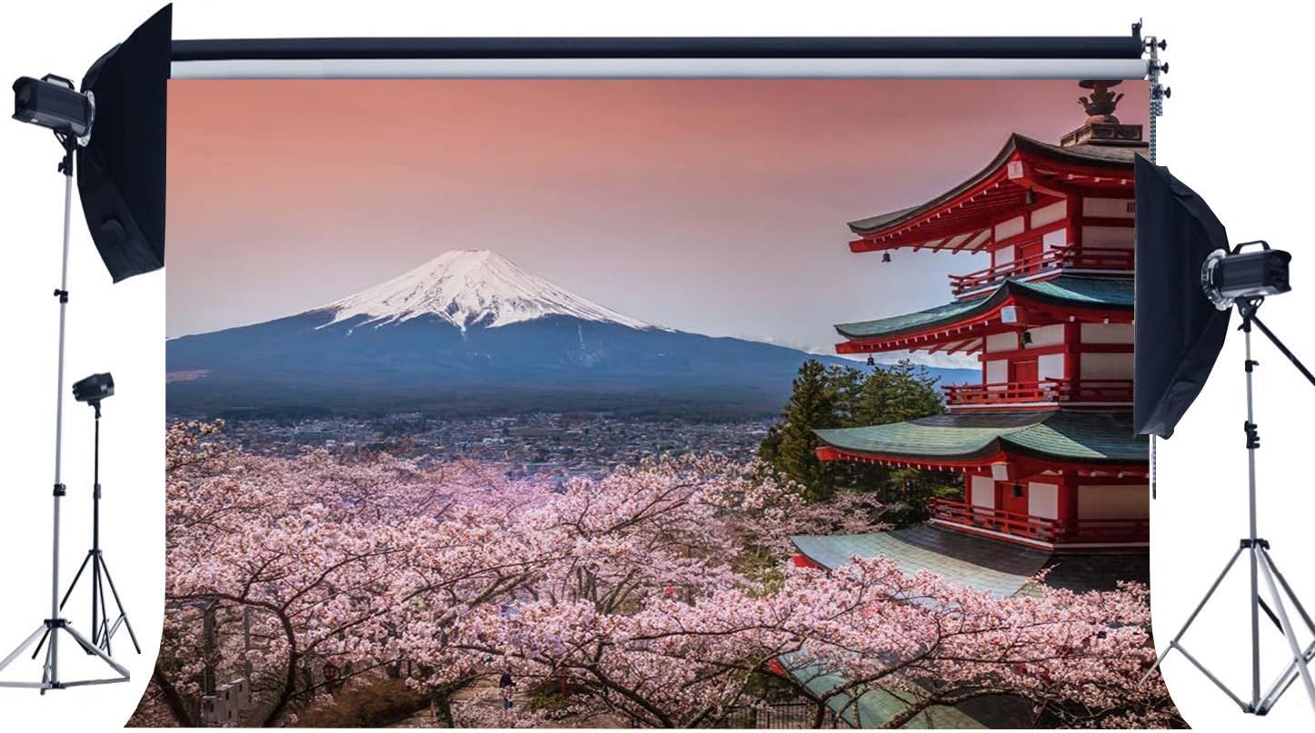Haosphoto Vinyl 5X3FT Mount Fuji Japan Backdrop Fresh Cherry Blossom ...
