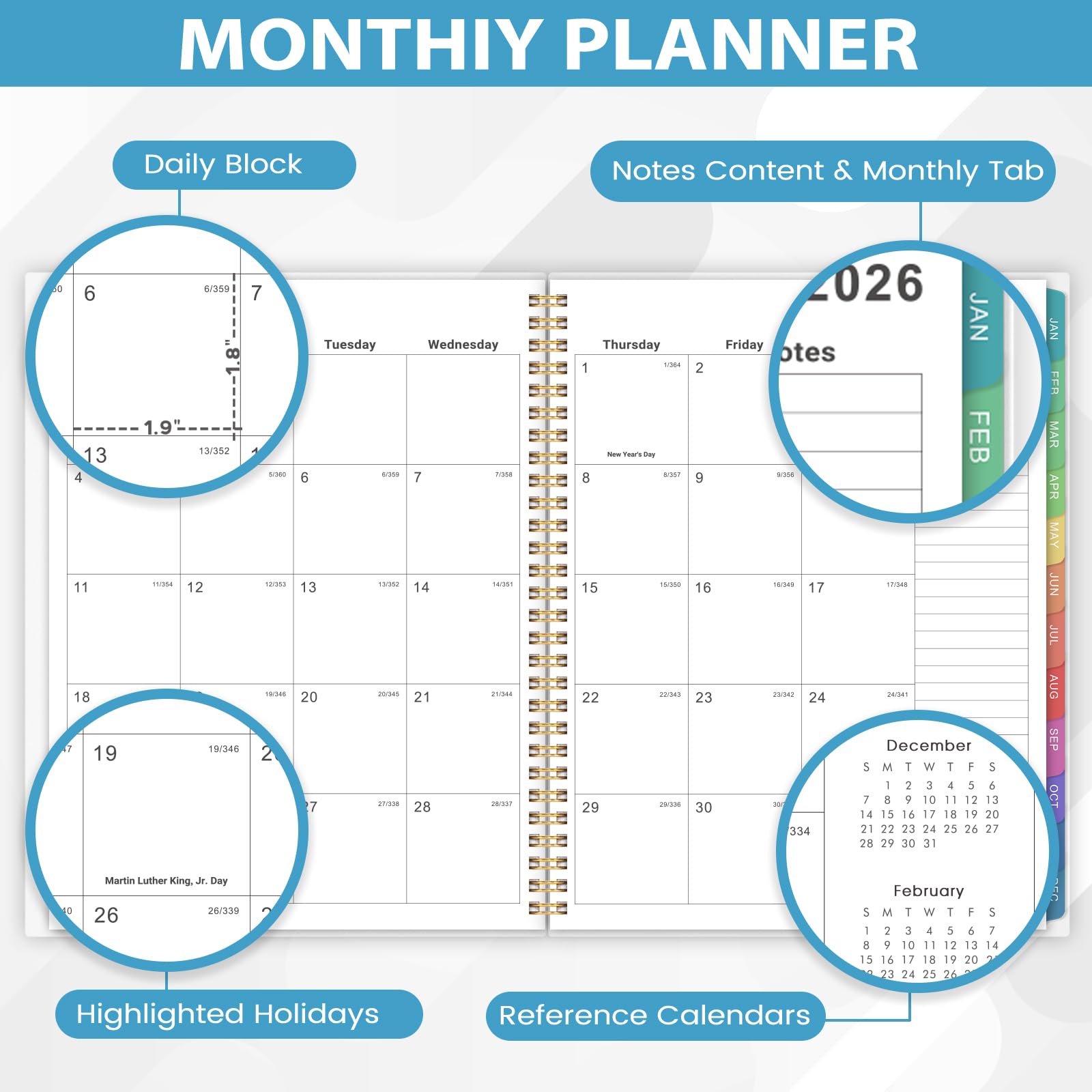 Snapklik.com : 2026 Monthly Planner - Monthly Calendar 2026, 8 X 10, PP ...