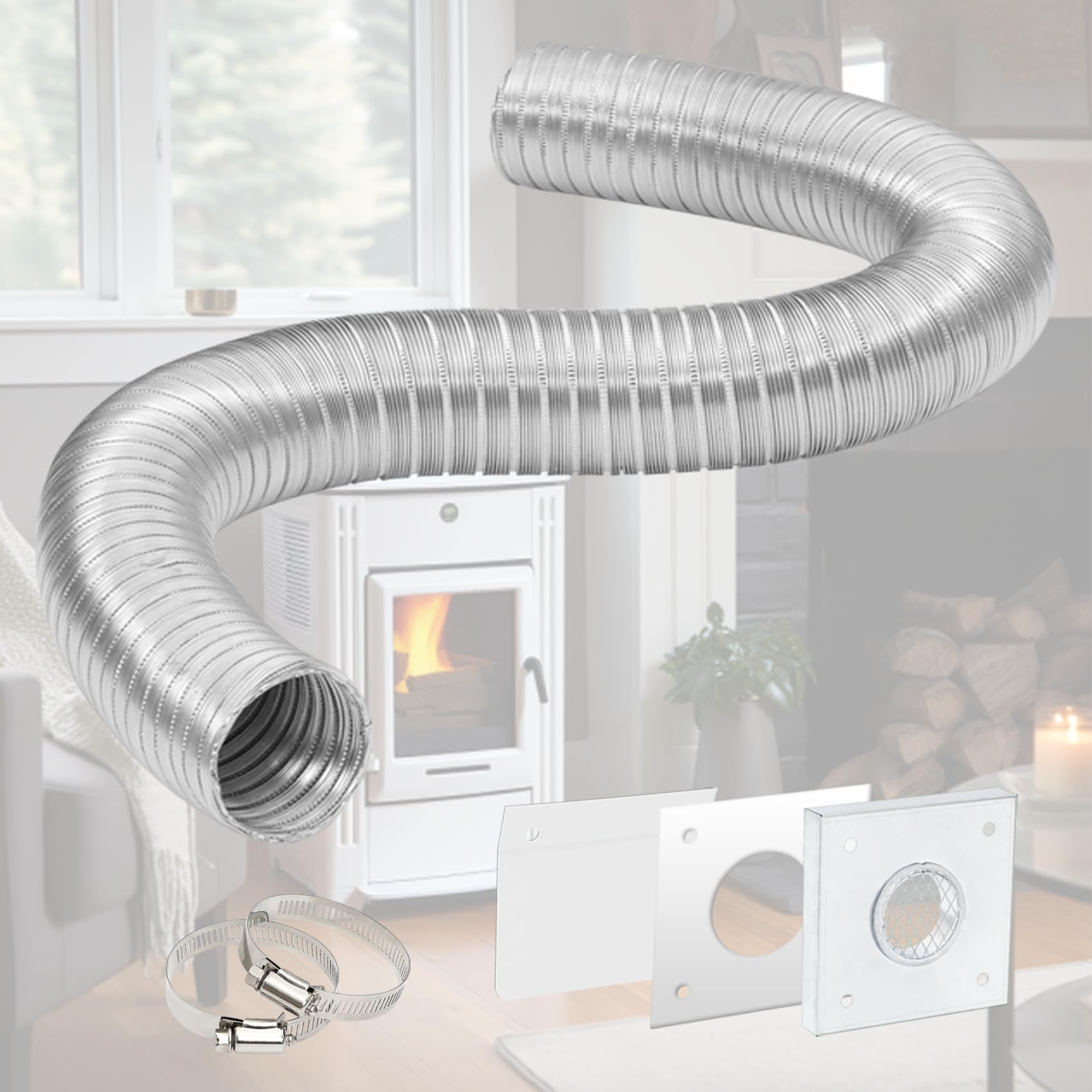 Amazon.com: Pellet Stove Pipe Kit,2” x 60” Aluminum Flex Pipe Fresh Air ...