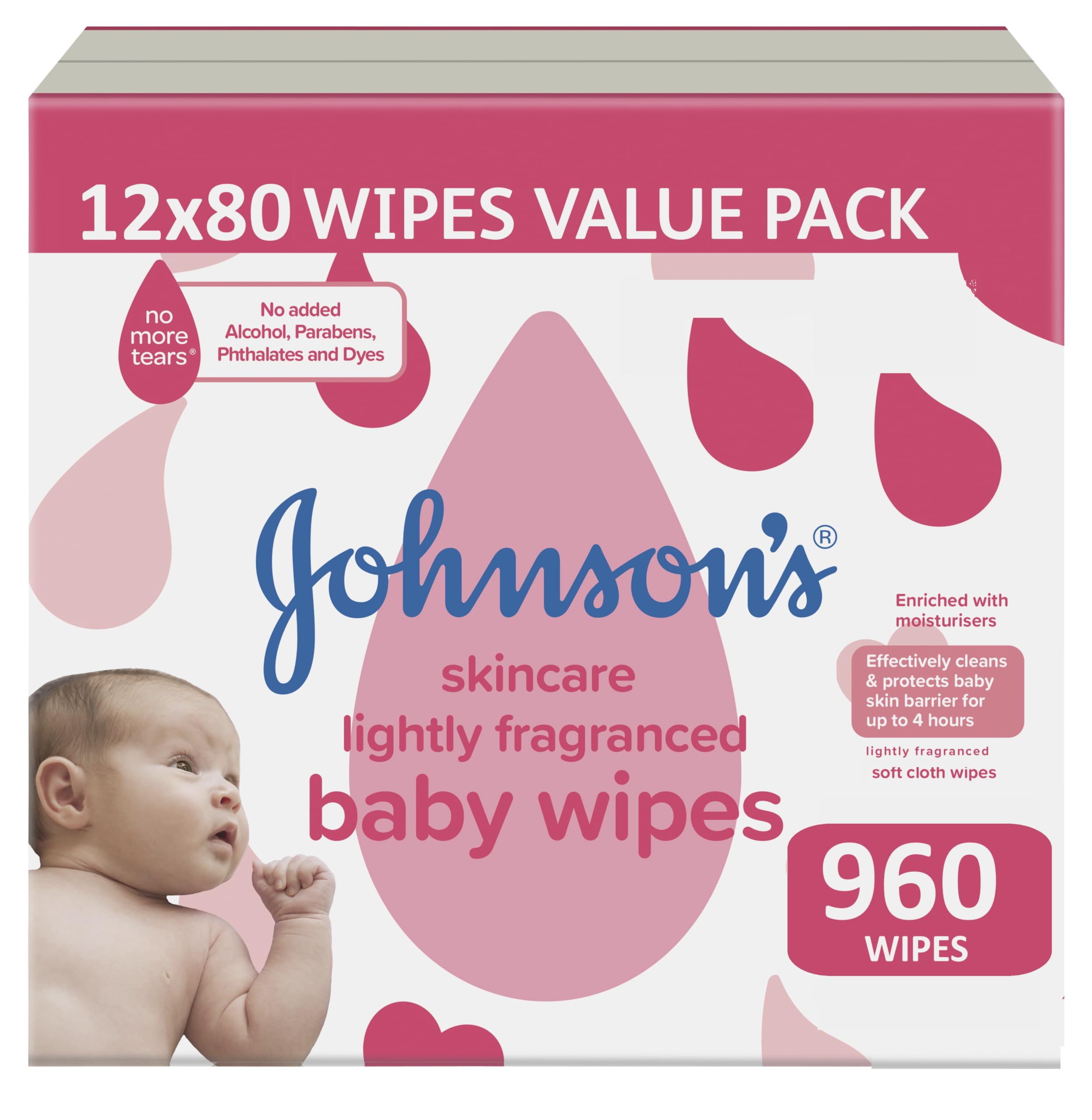 Johnson's Baby Lightly Fragranced Baby Wipes 960 pack (80 x 12s) VALUE ...
