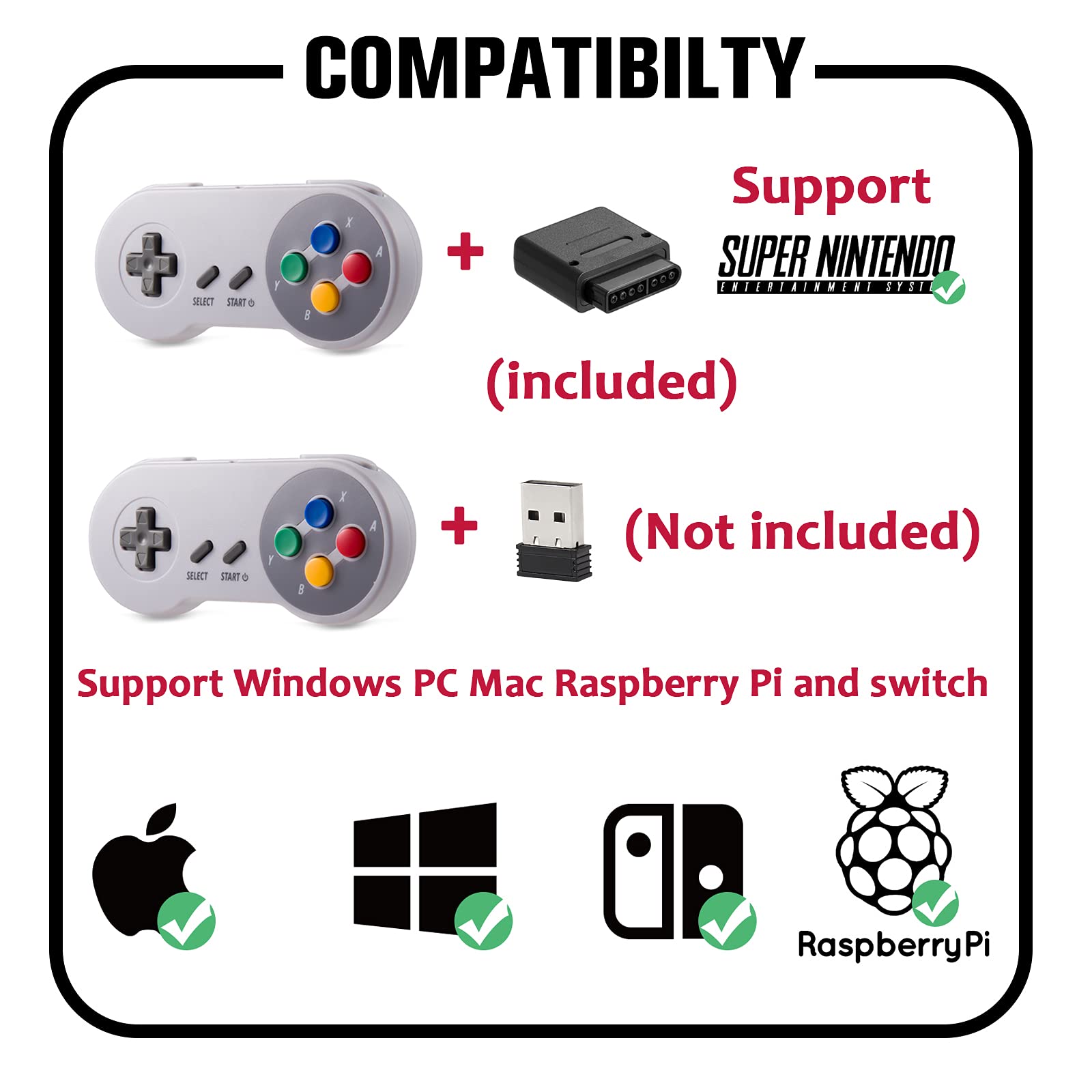 Snapklik.com : 2 Pack SNES Wireless Controller, 24GHz Rechargeable ...