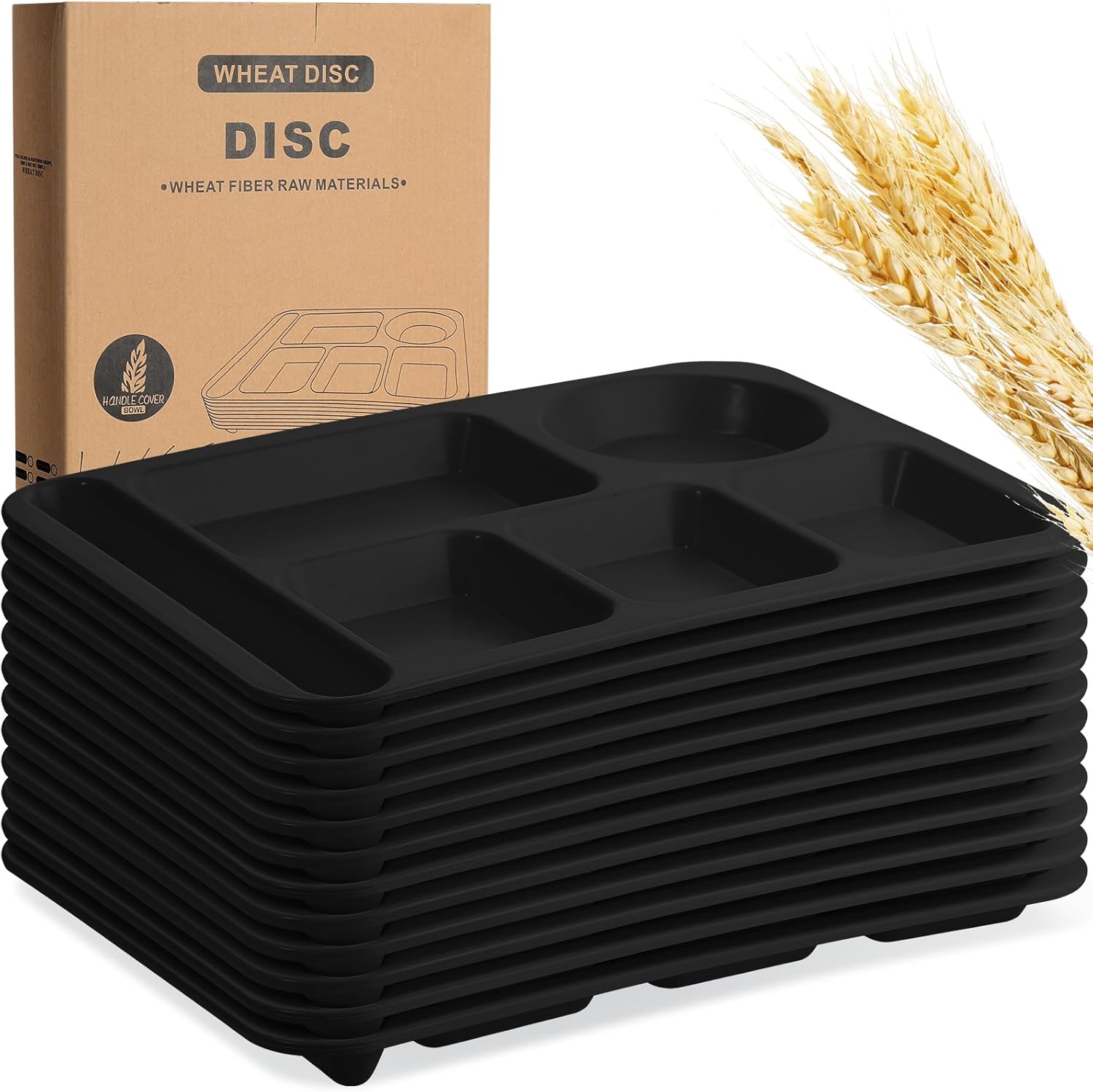 Amazon.com | Pinkunn 12 Pcs 14'' Large Divided Plates Unbreakable Wheat ...
