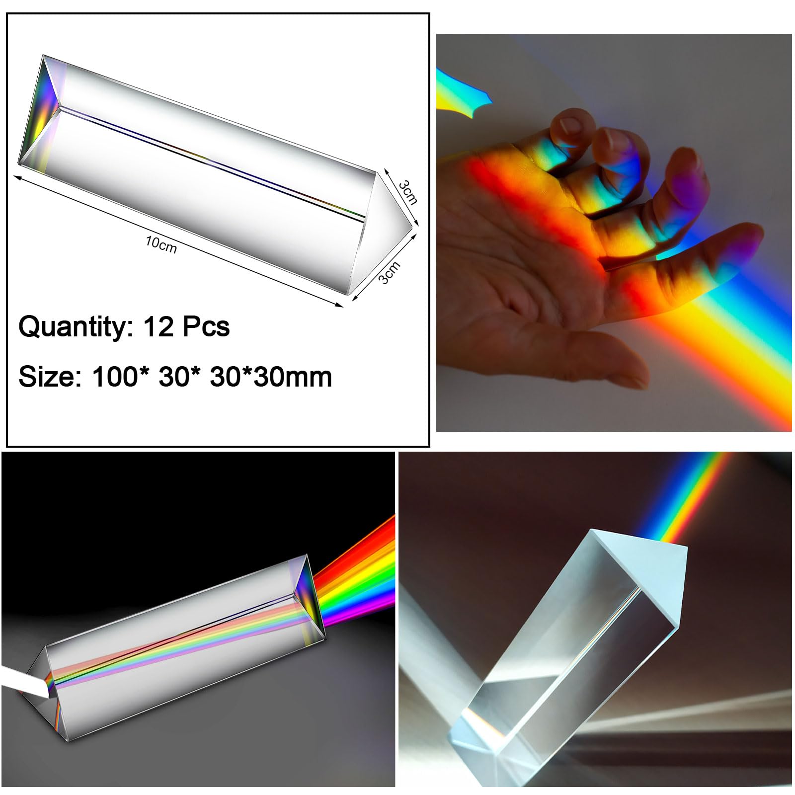 Snapklik.com : Kanayu 12 Pack Clear Triangular Prism Optical Glass ...