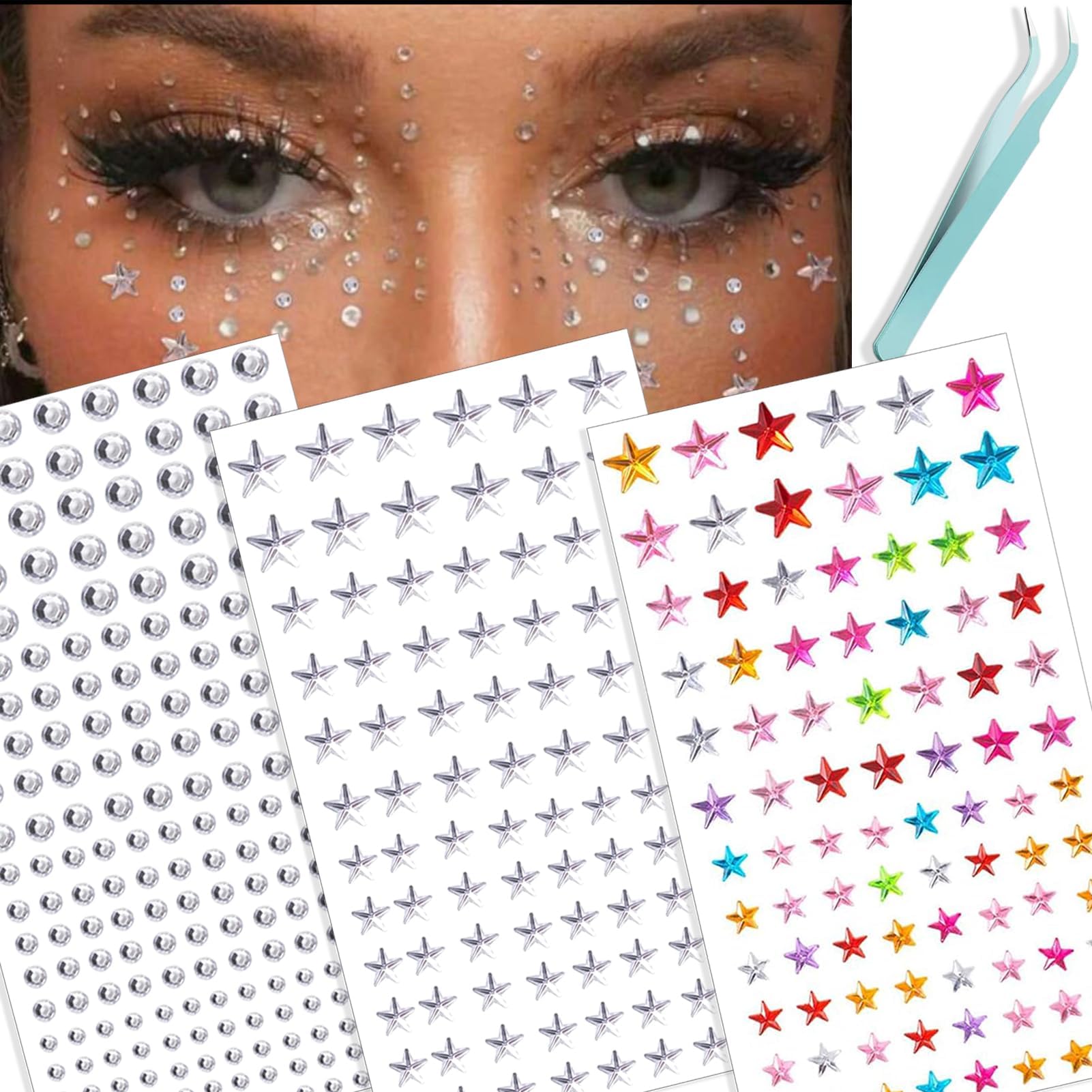 Amazon.com : Aaiffey Face Gems Self Adhesive Face Rhinestones Stick On ...
