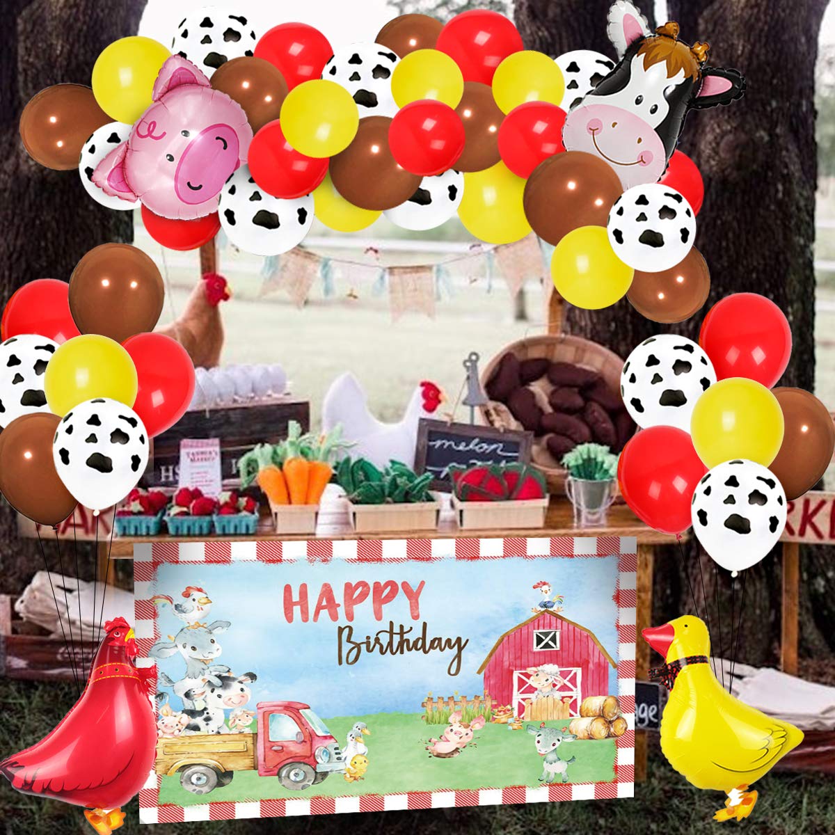 Kreatwow 75 Pack Farm Animal Party Balloons Garland Arch Kit Backdrop ...