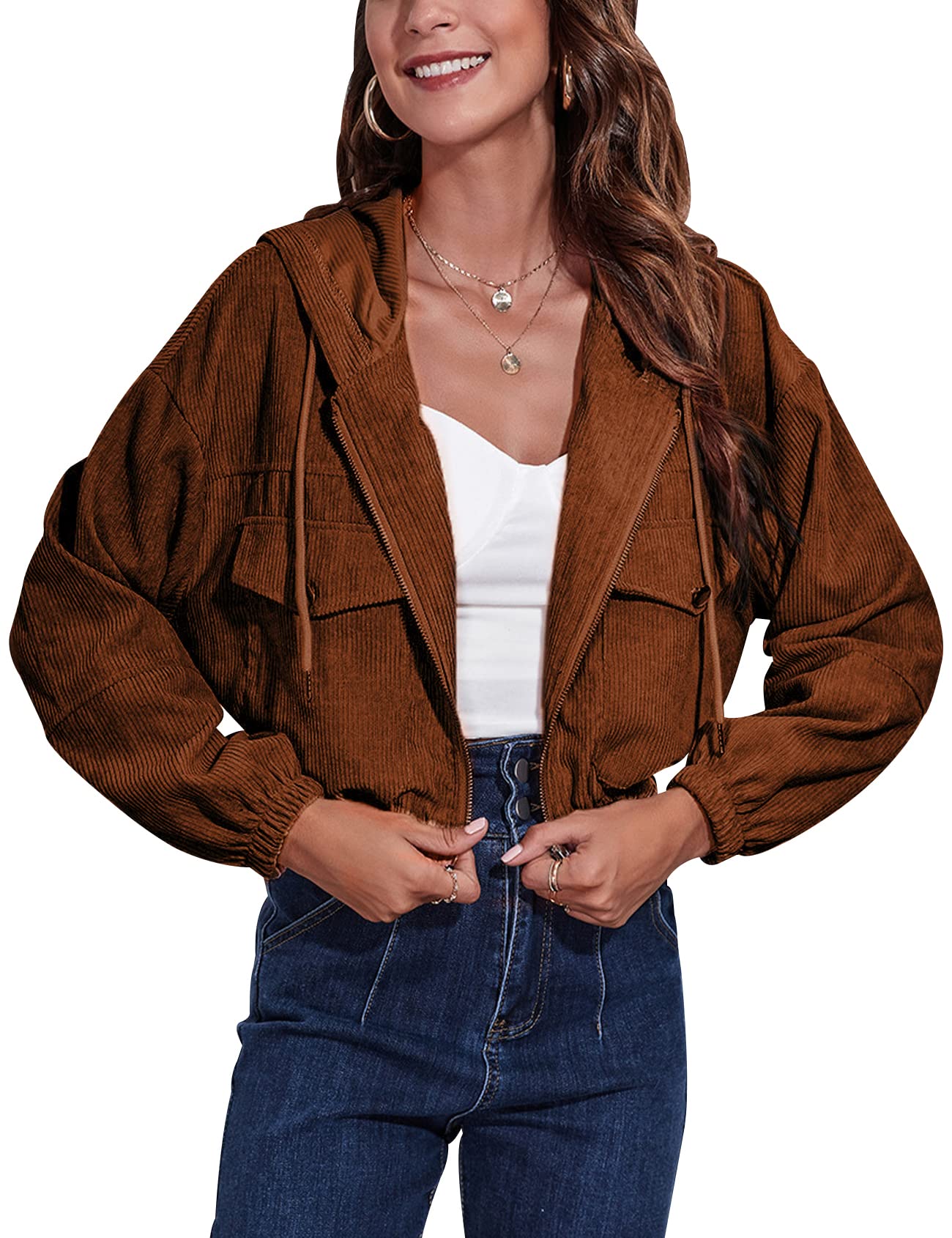 Amazon.com: Gihuo Women's Fashion Cropped Shacket Button Down Corduroy ...