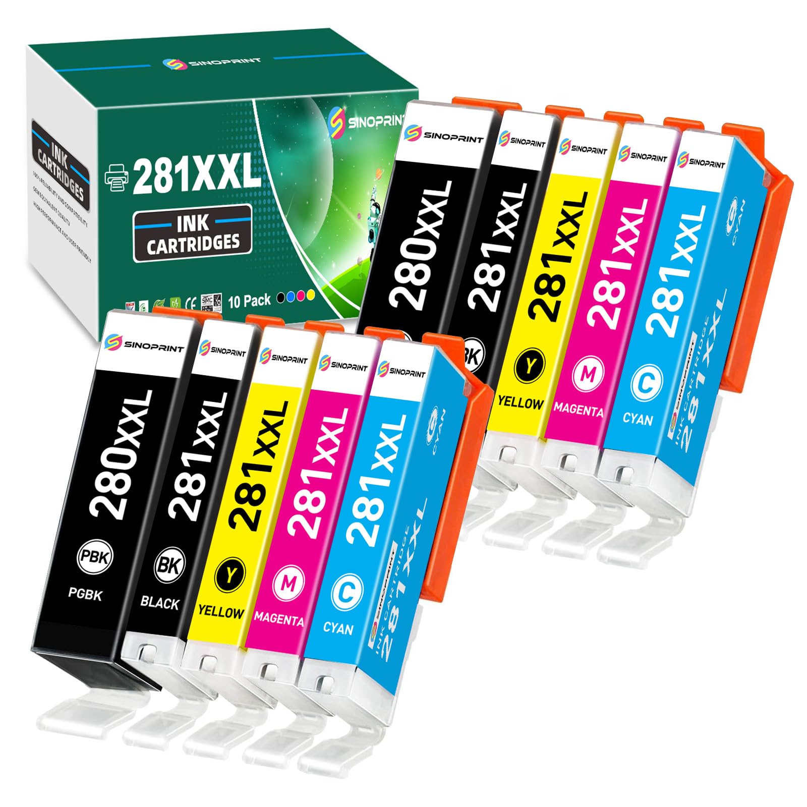 Amazon.com: SINOPRINT 280 281 XXL Ink Cartridges Replacement 10-Pack ...