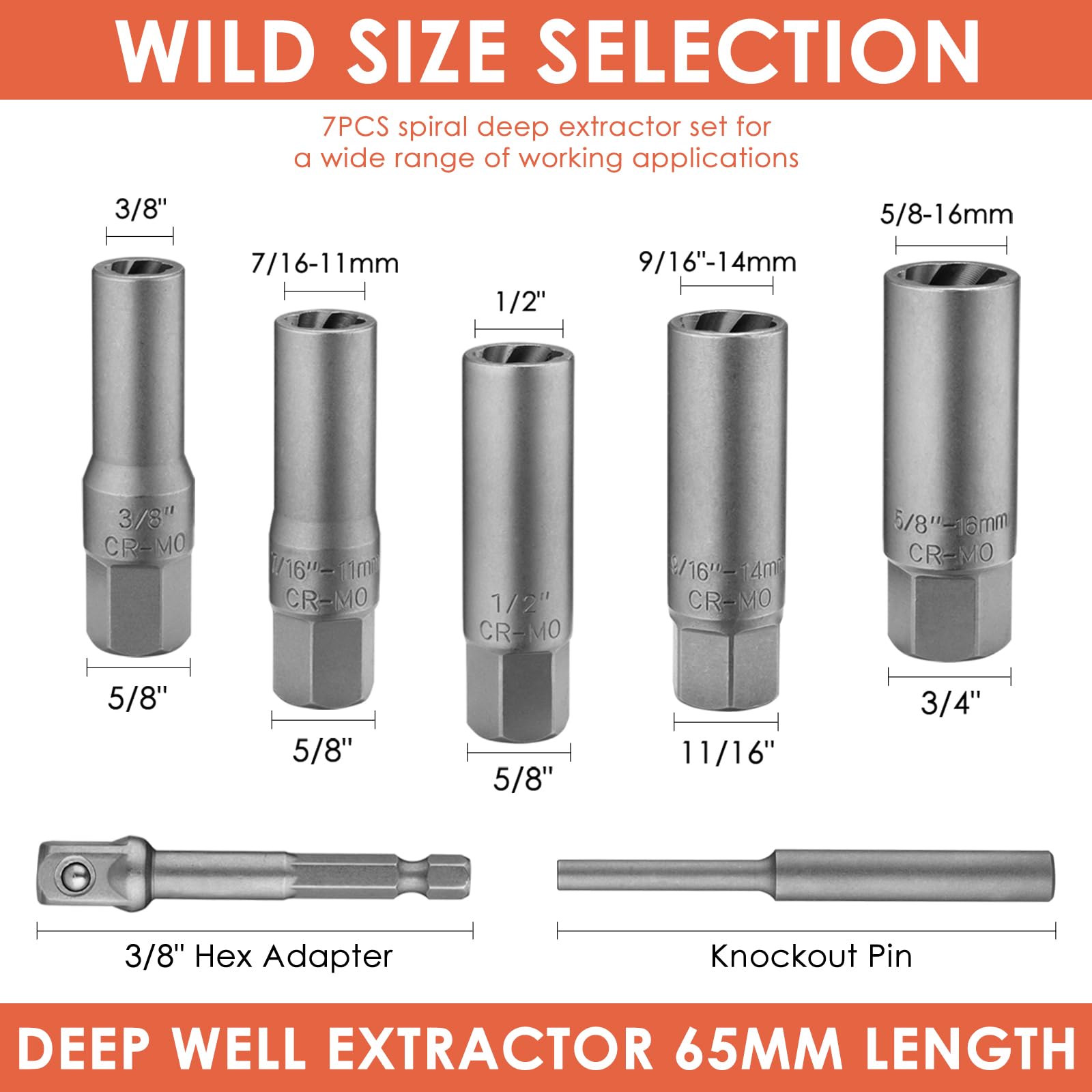 Snapklik.com : 7 PCS Bolt Extractor Kit, 3/8" Drive Spark Plug Removal ...