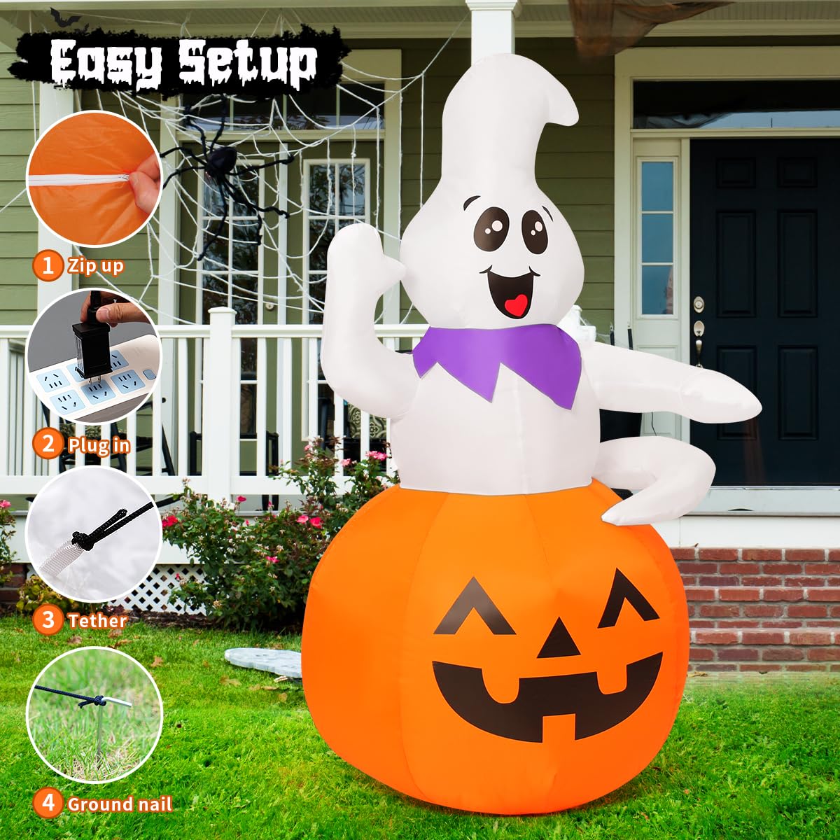 Snapklik.com : GOOSH 5 FT Halloween Inflatable Cute Pumpkin Ghost ...