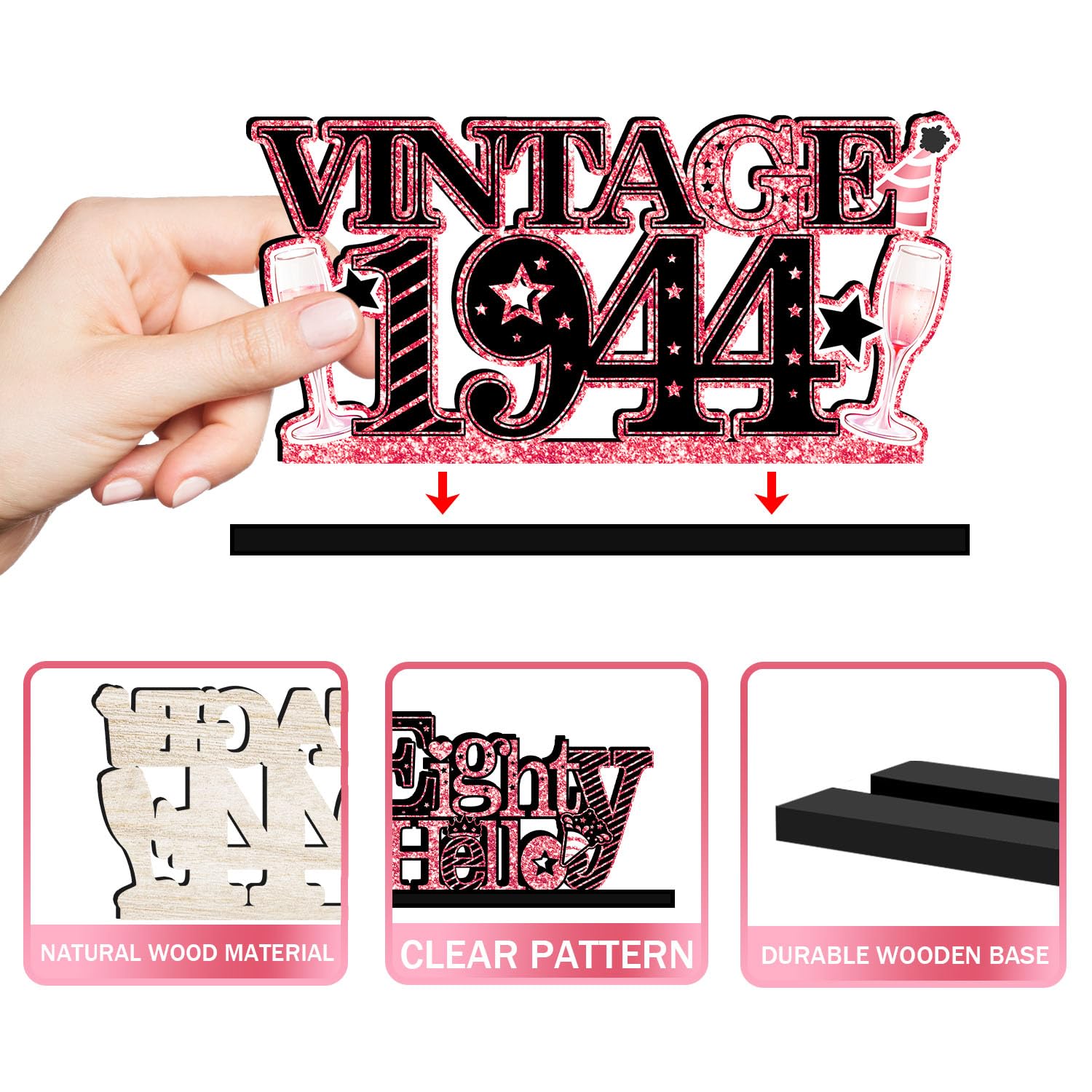 Snapklik.com : 3 Pieces Rose Gold 1944 Birthday Table Decor, Eighty Birthday Table Centerpiece ...