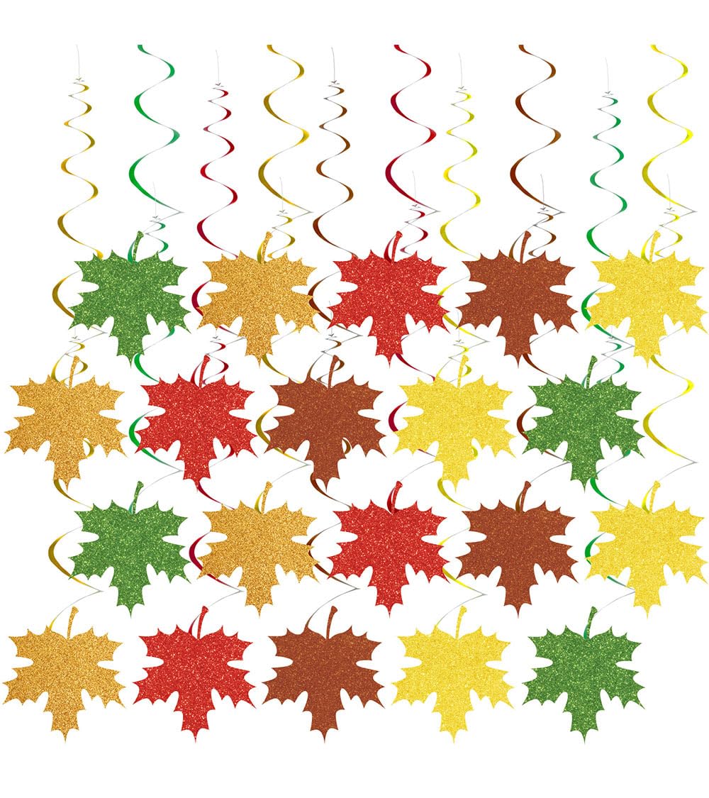 Amazon.com: Whaline 30Pcs Glitter Maple Leaf Hanging Swirl Fall Color ...