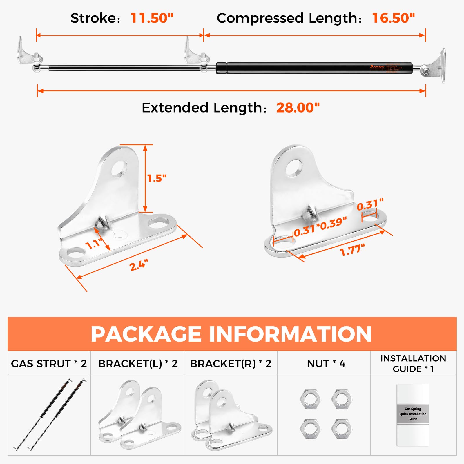 Snapklik.com : 28 Inch Gas Strut 200 Lbs Per Shock, 890N/200 Lbs Gas ...