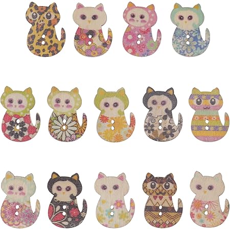 Amazon.com: AKOAK 50 Piece 2-Holes Wood Buttons, Cat Buttons - for Hand ...