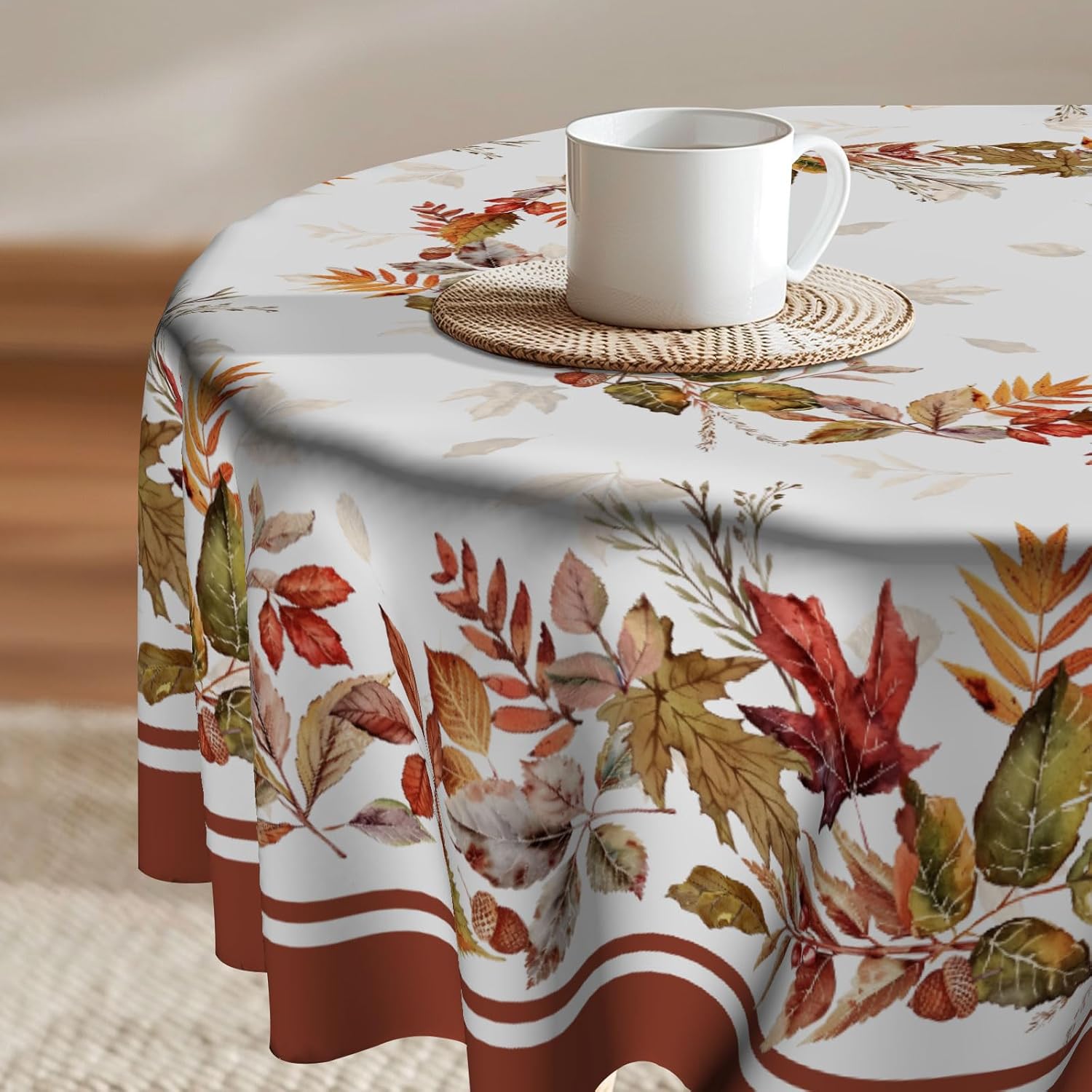 Amazon.com: Fall Round Tablecloth Autumn Maple Leaves Printed Wrinkle ...