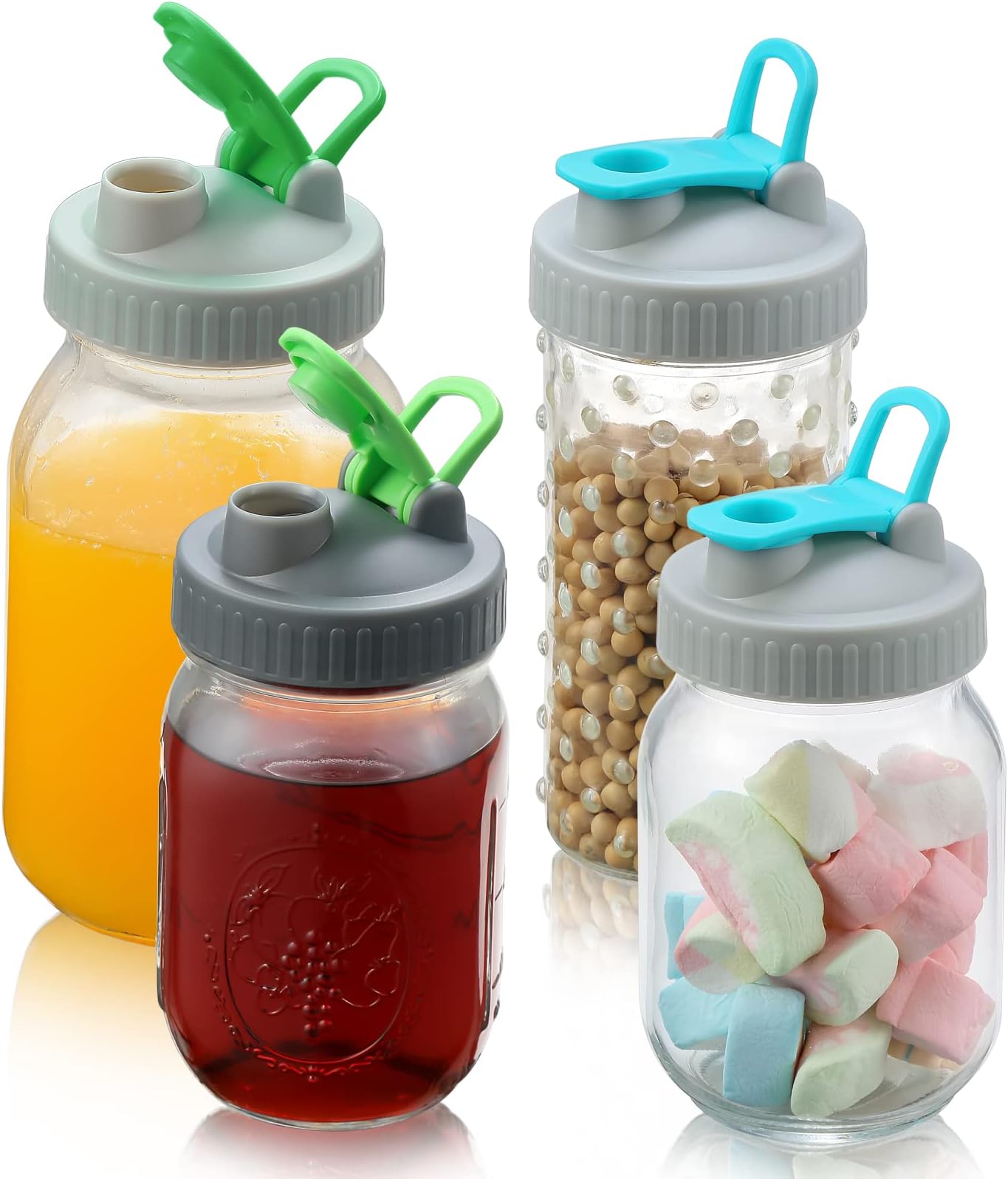 Amazon.com: 4 Pack Regular Mouth Mason Jar Flip Cap Lids with Handle ...