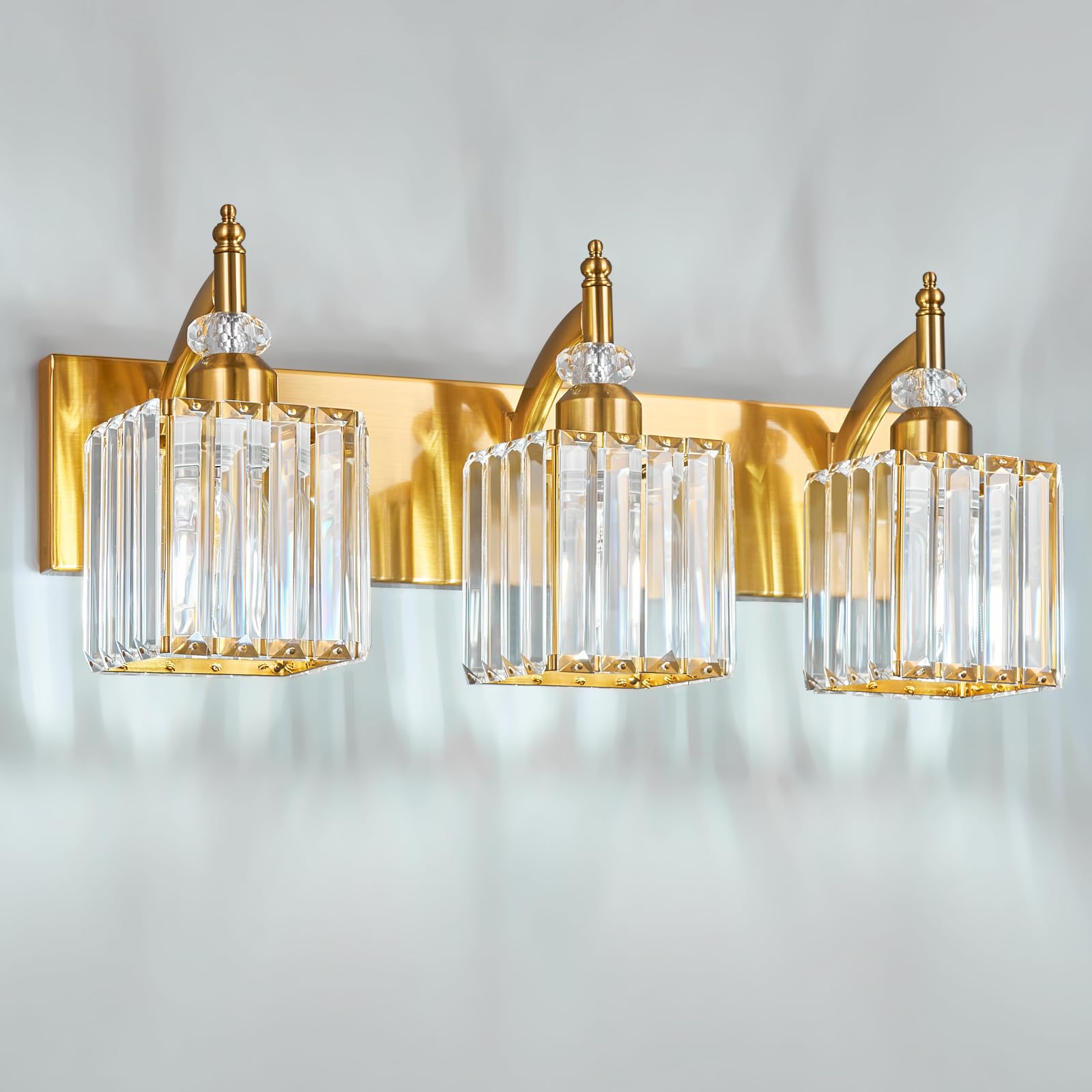 BBLLWJ Crystal Vanity Lights Gold 3 Light Bathroom Vanity Light Crystal ...