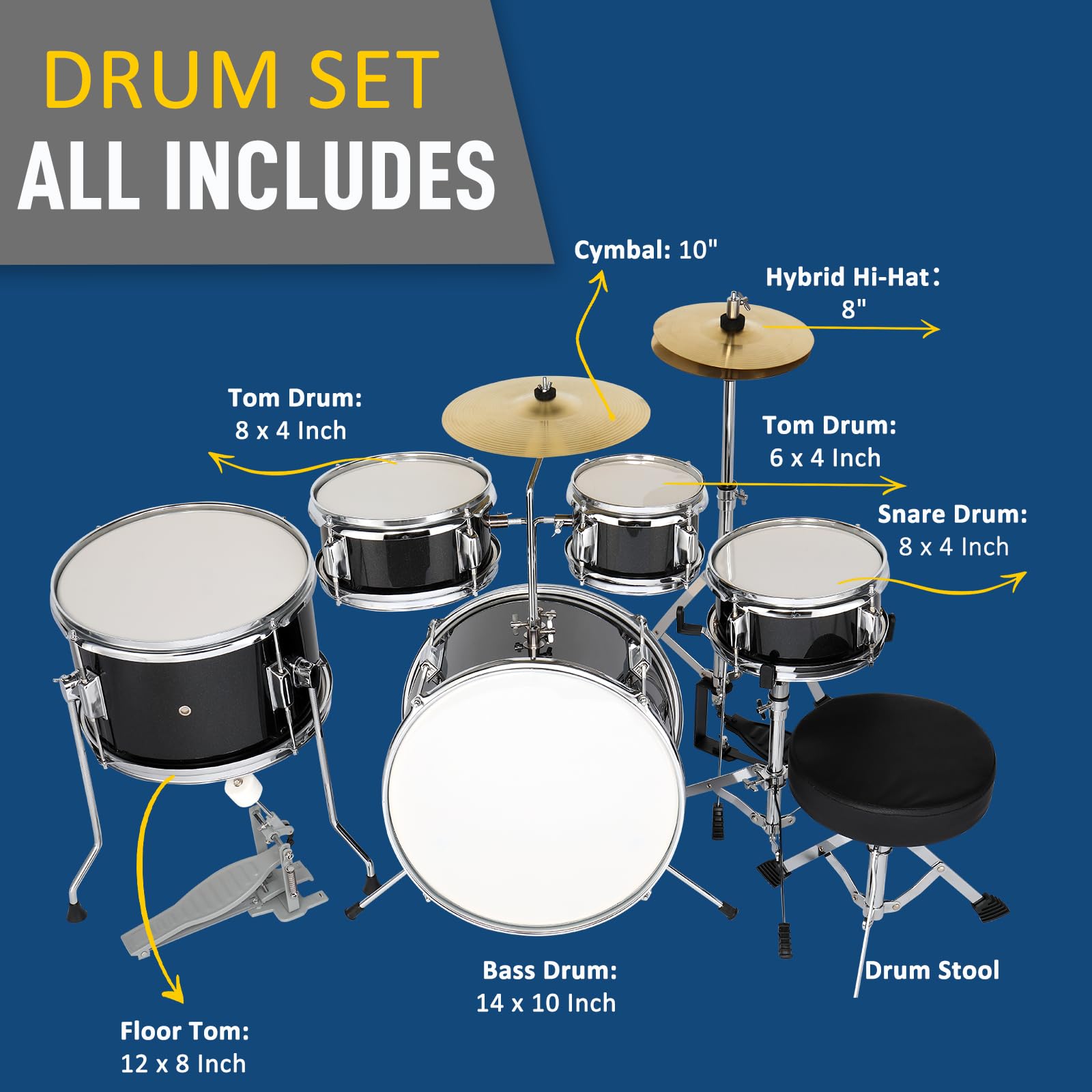 Snapklik.com : Ktaxon 5-Piece Complete Junior Drums Set, 14 Inch ...