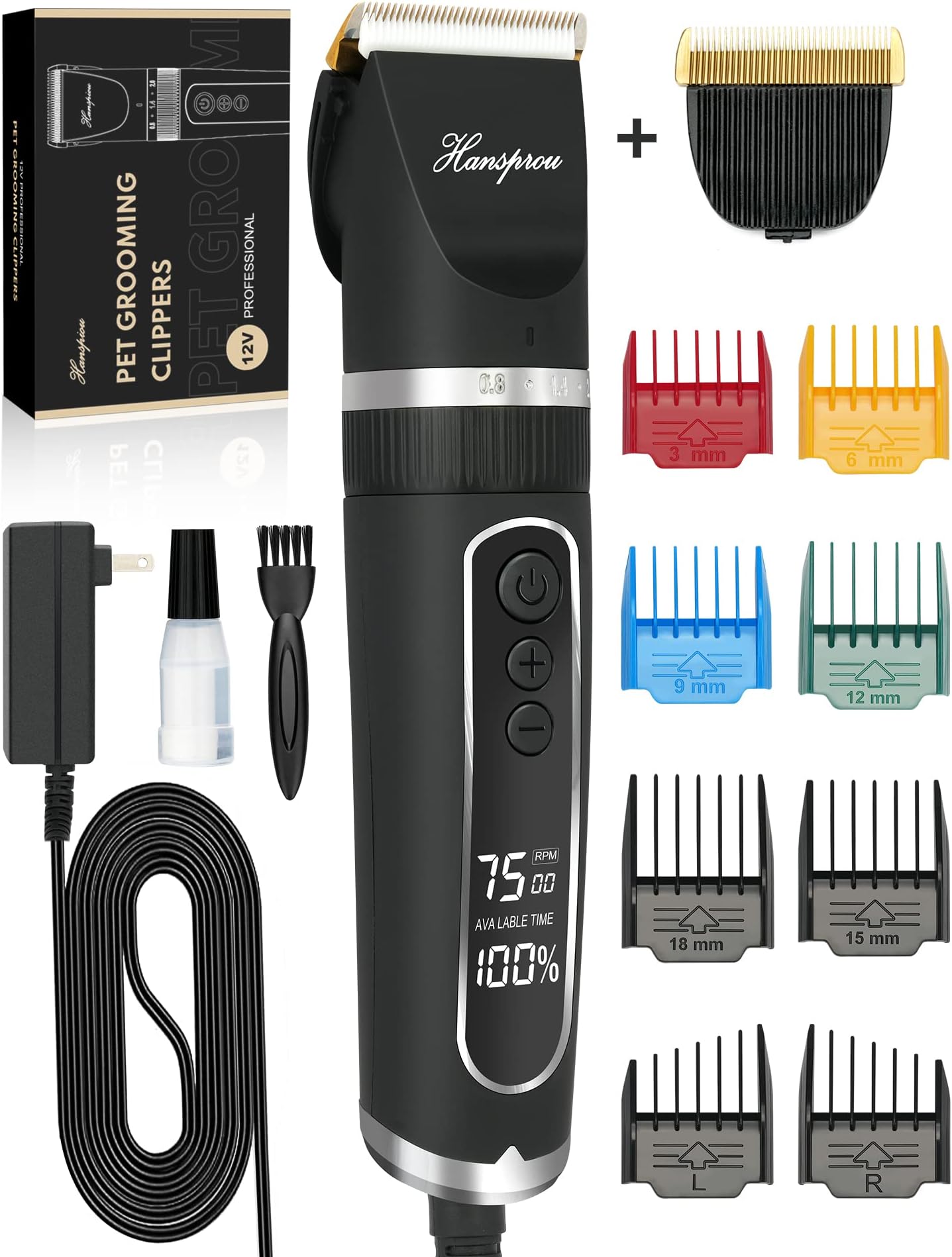 Amazon.com: Hansprou 12V Dog Grooming Clippers,Professional Heavy Duty Dog Clipper 3-Speed High ...