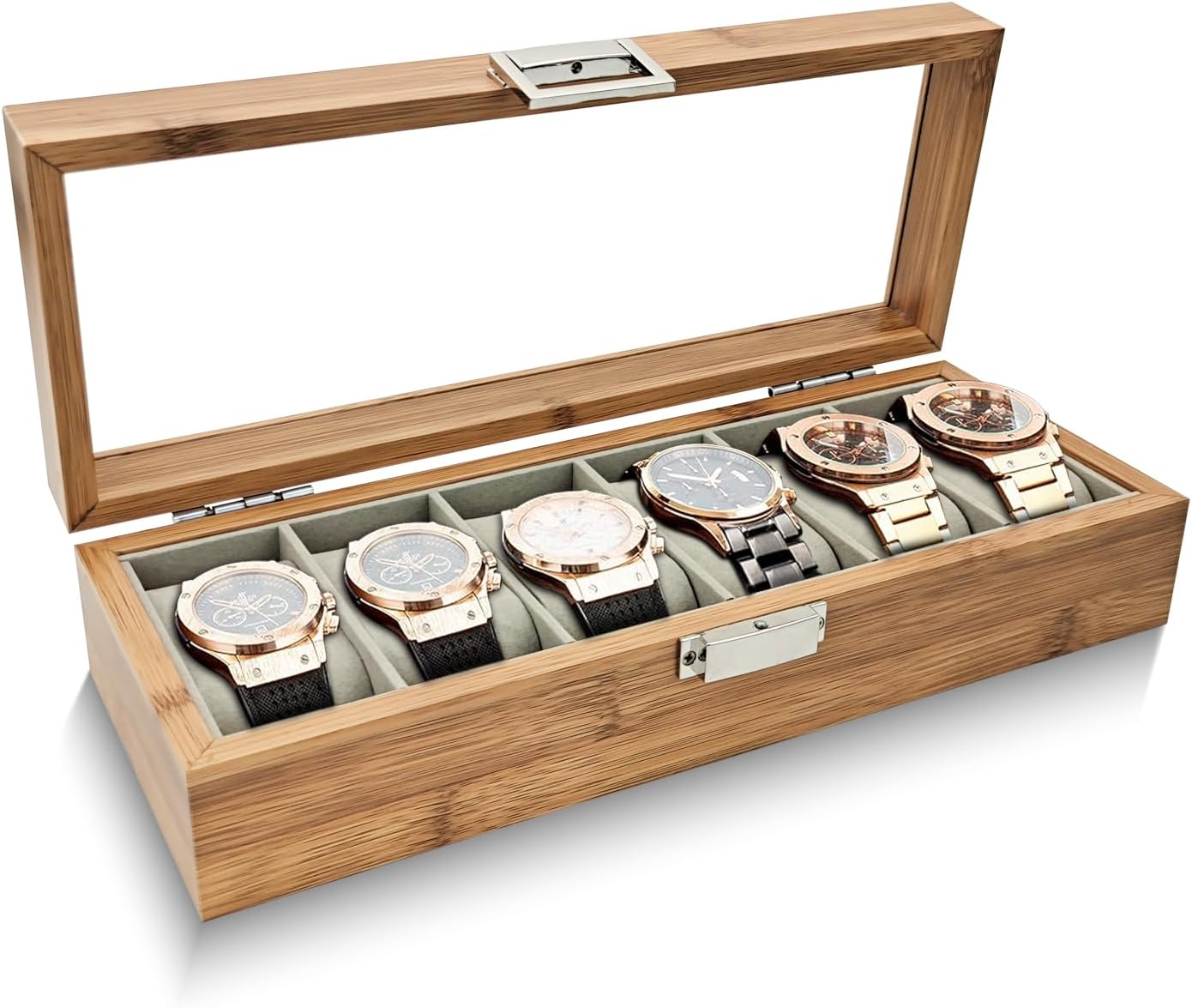Amazon.com: WisePoint Watches Box 6 Slot, Wood Watch Case Watch Storage ...