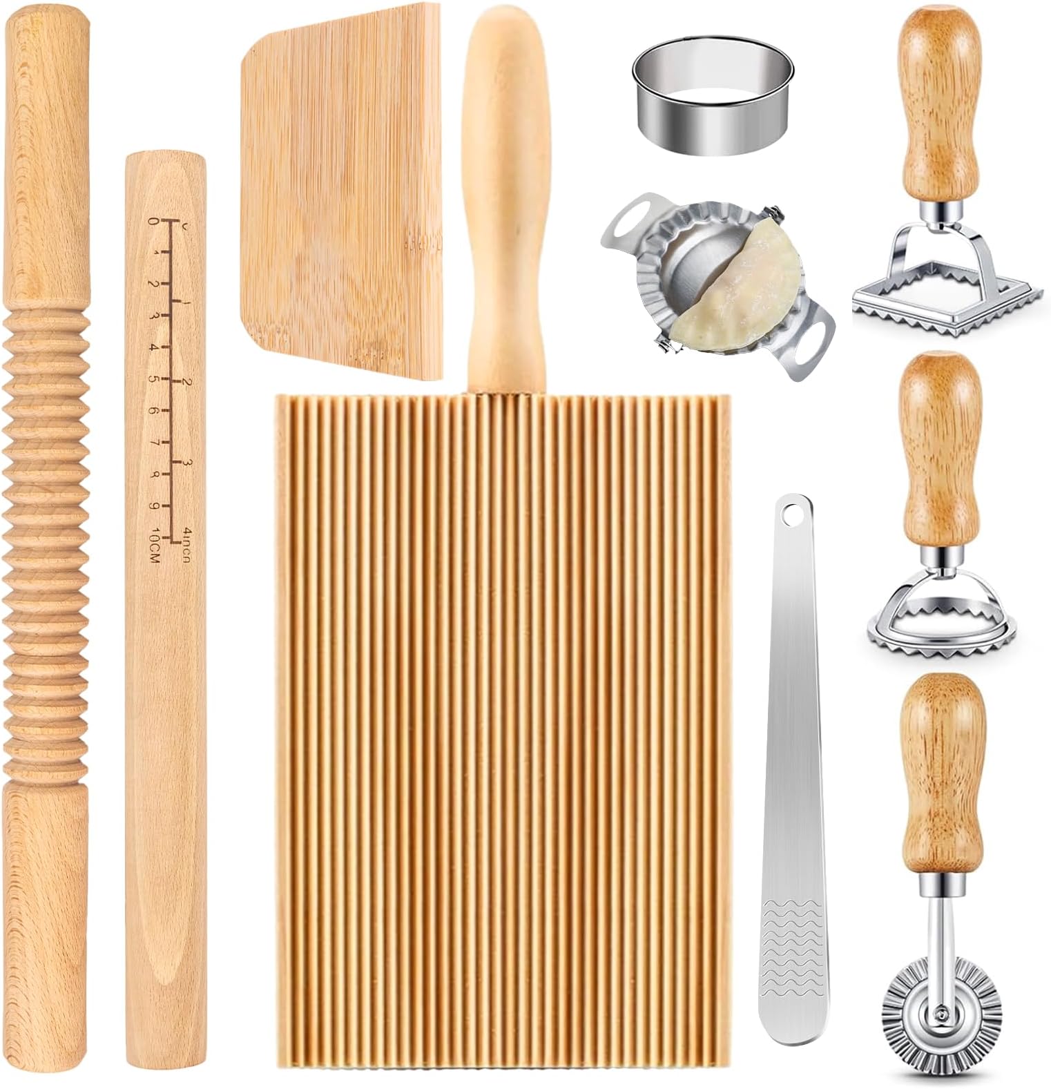 Amazon.com: 10 Pcs Pasta Making Tools Kit, Wooden Threaded Rolling Pin ...