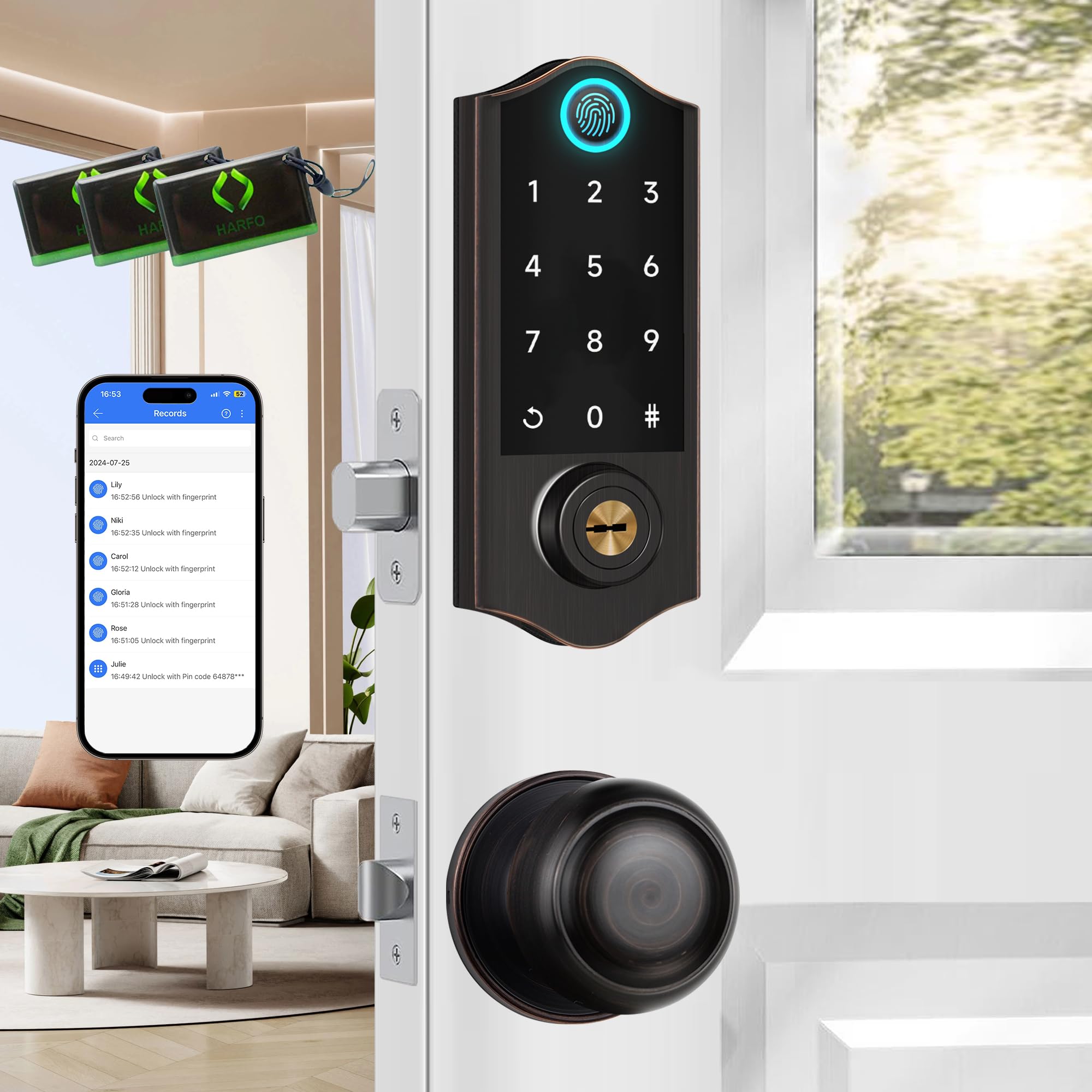 Harfo Fingerprint Smart Door Locks for Front Door with Handle Set, App ...