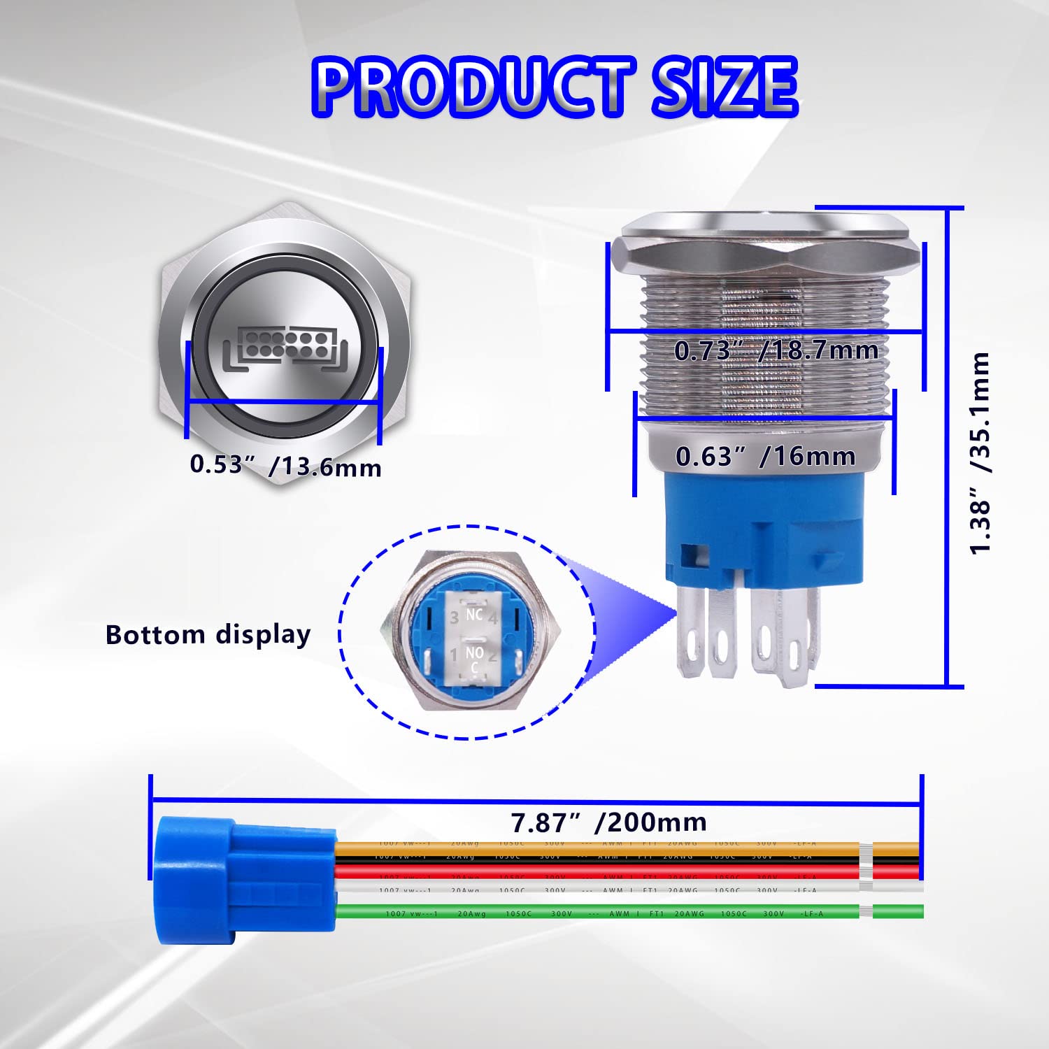 Snapklik.com : Mankk 19MM Push Button Switch Blue LED 12V ON Off ...