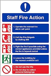 V Safety Staff Fire Action Notice 200 x 300mm - 3mm Aluminium Composite ...