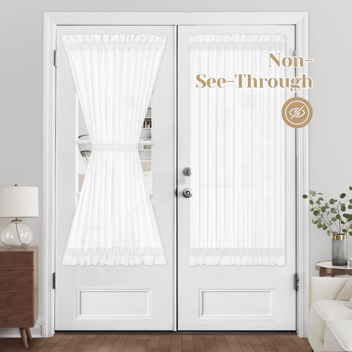 Amazon.com: HOMEIDEAS Non-See-Through French Door Curtains Set of 2 for ...