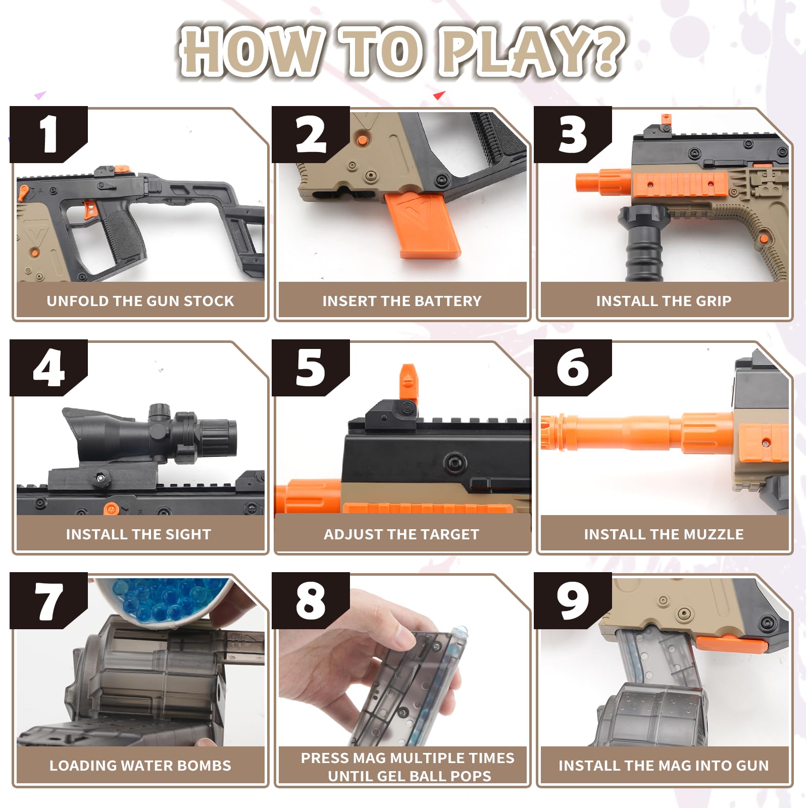 VELIYAKA Electric Gel Ball Blaster Toys, Automatic Splatter Ball ...