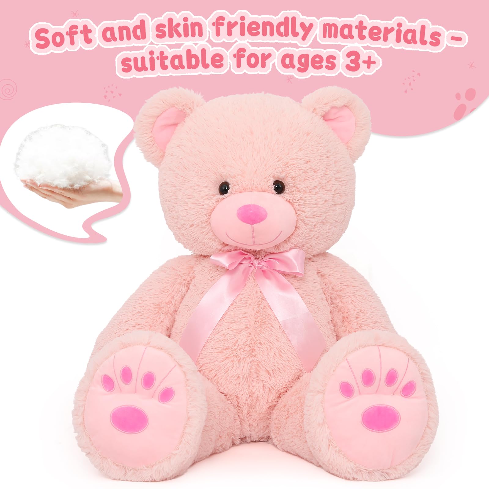 Tezituor 36in Pink Teddy Bear Stuffed Animal, Giant Teddy Bear for Baby ...