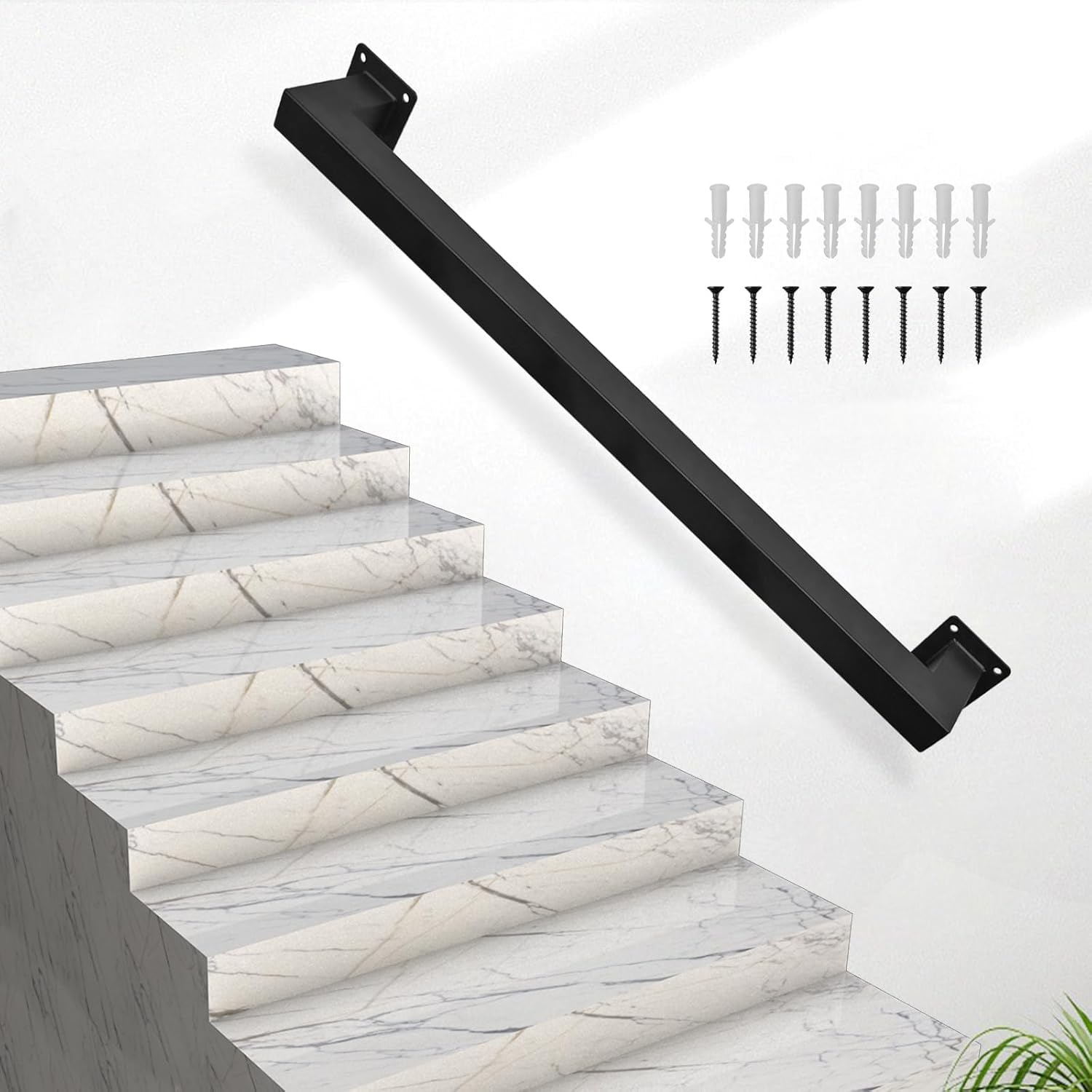 3FT Black Iron Handrail, Wall Mount Stair Rail, 440lbs Load Capacity ...